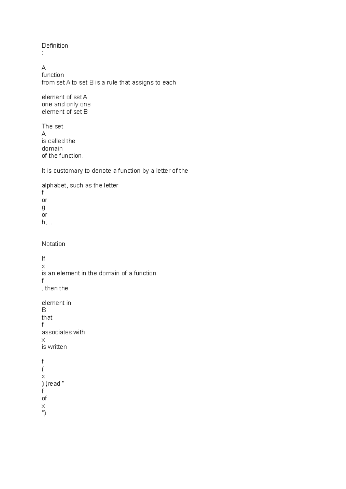 Itm 107 lecture 2 - Definition : A function from set A to set B is a ...