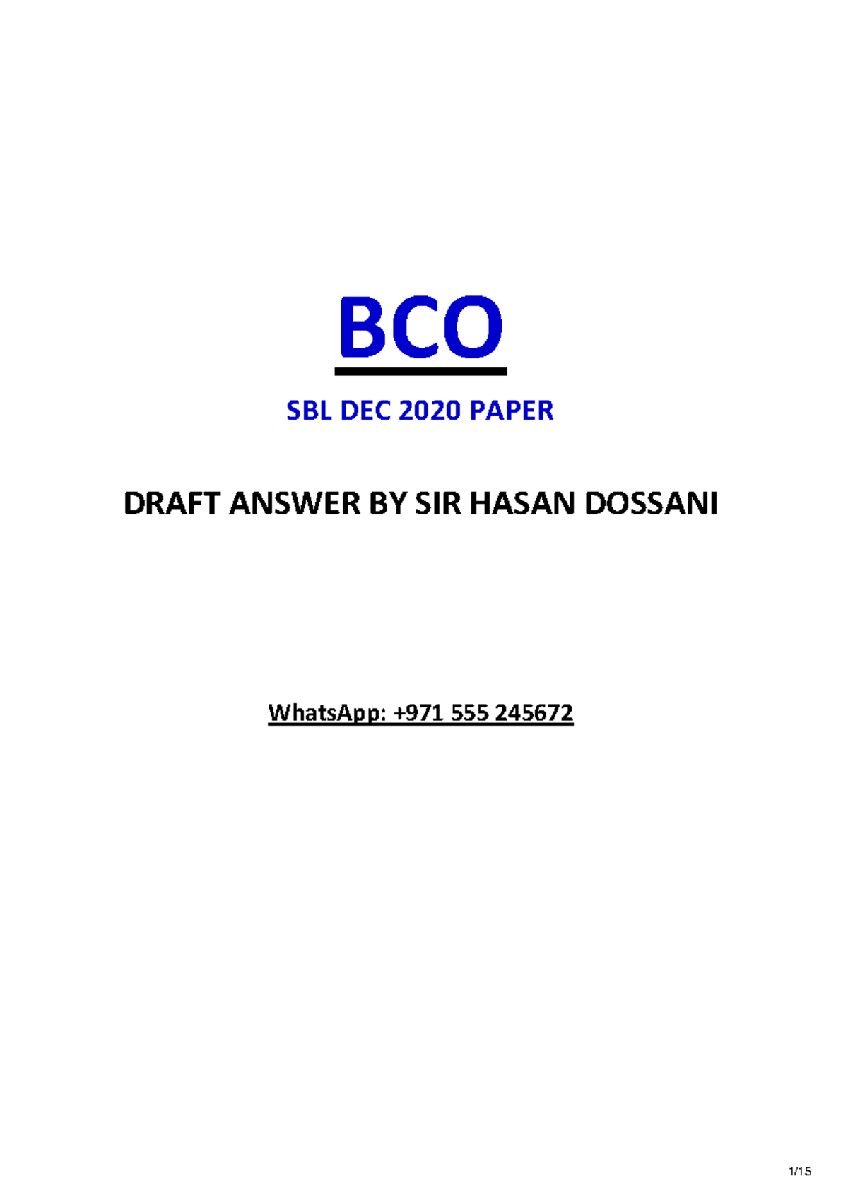 5- BCO (Dec 2020) - Draft Answer by Sir Hasan Dossani (full drafting) - BCO SBL DEC 2020 PAPER ...