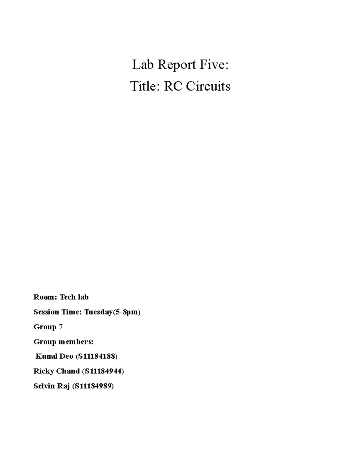 Lab report 5 rc circuits for year 1 students quit help full - Lab ...