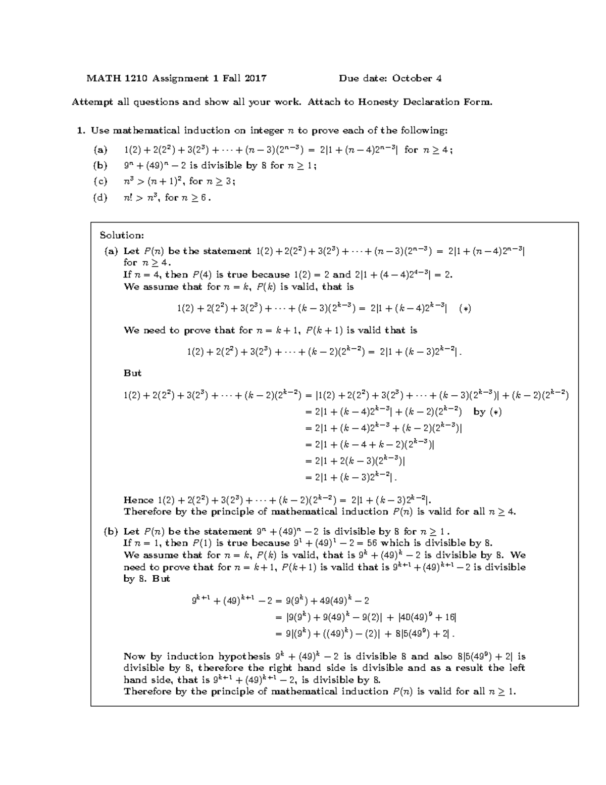 Assignment 1 Questions and Solutions Math1210 F2017 - MATH 1210 - U of ...