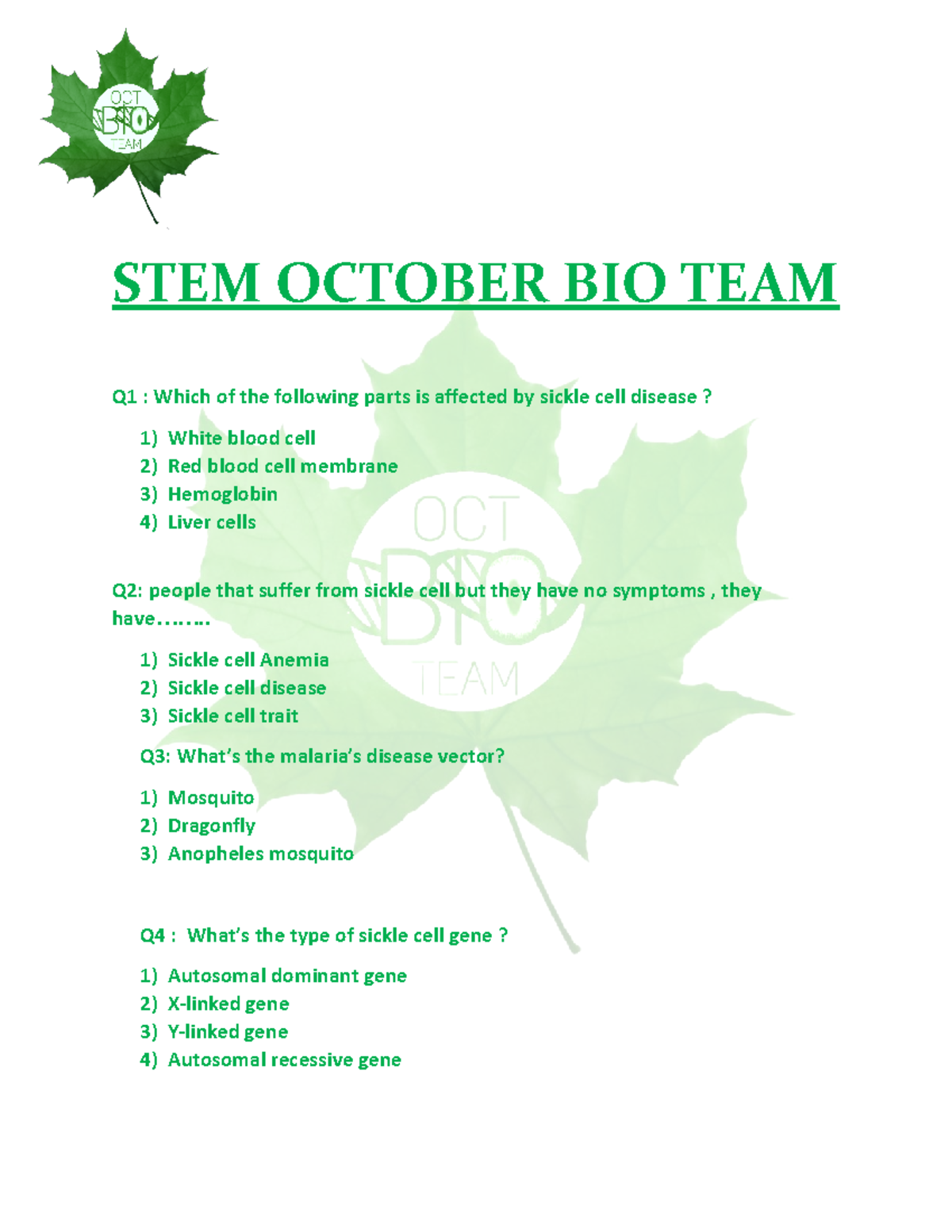 STEM October BIO TEAM (2) (1).docx - STEM OCTOBER BIO TEAM Q1 : Which ...