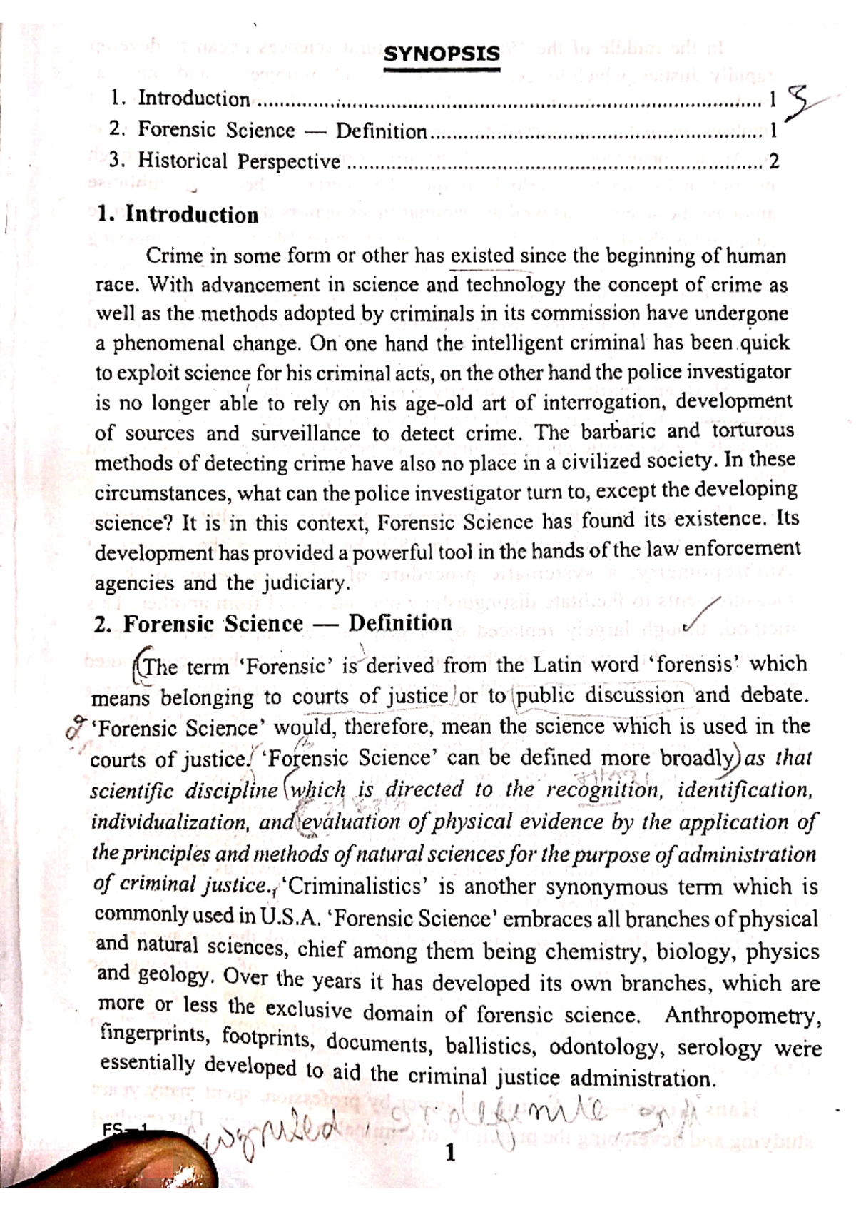 History of forensic science - SYNOPSIS 1. Introduction 13 2. Forensic ...