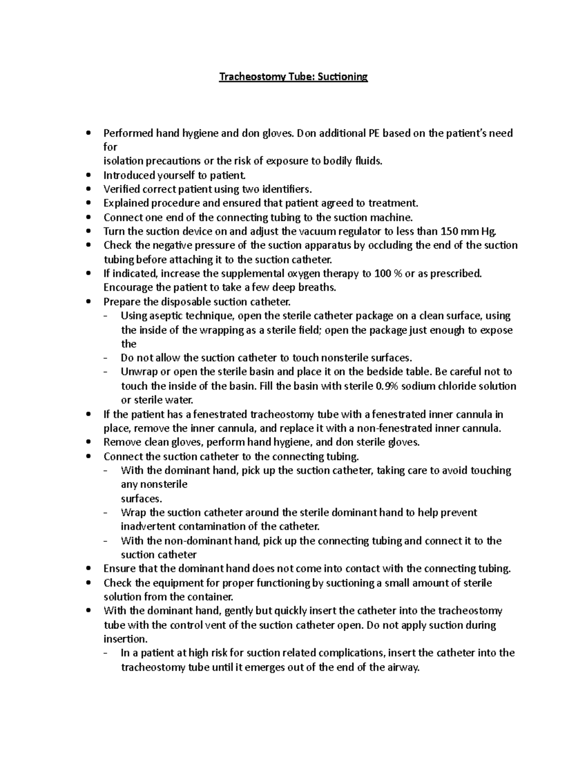 Tracheostomy Tube - lecture notes - Tracheostomy Tube: Suctioning ...