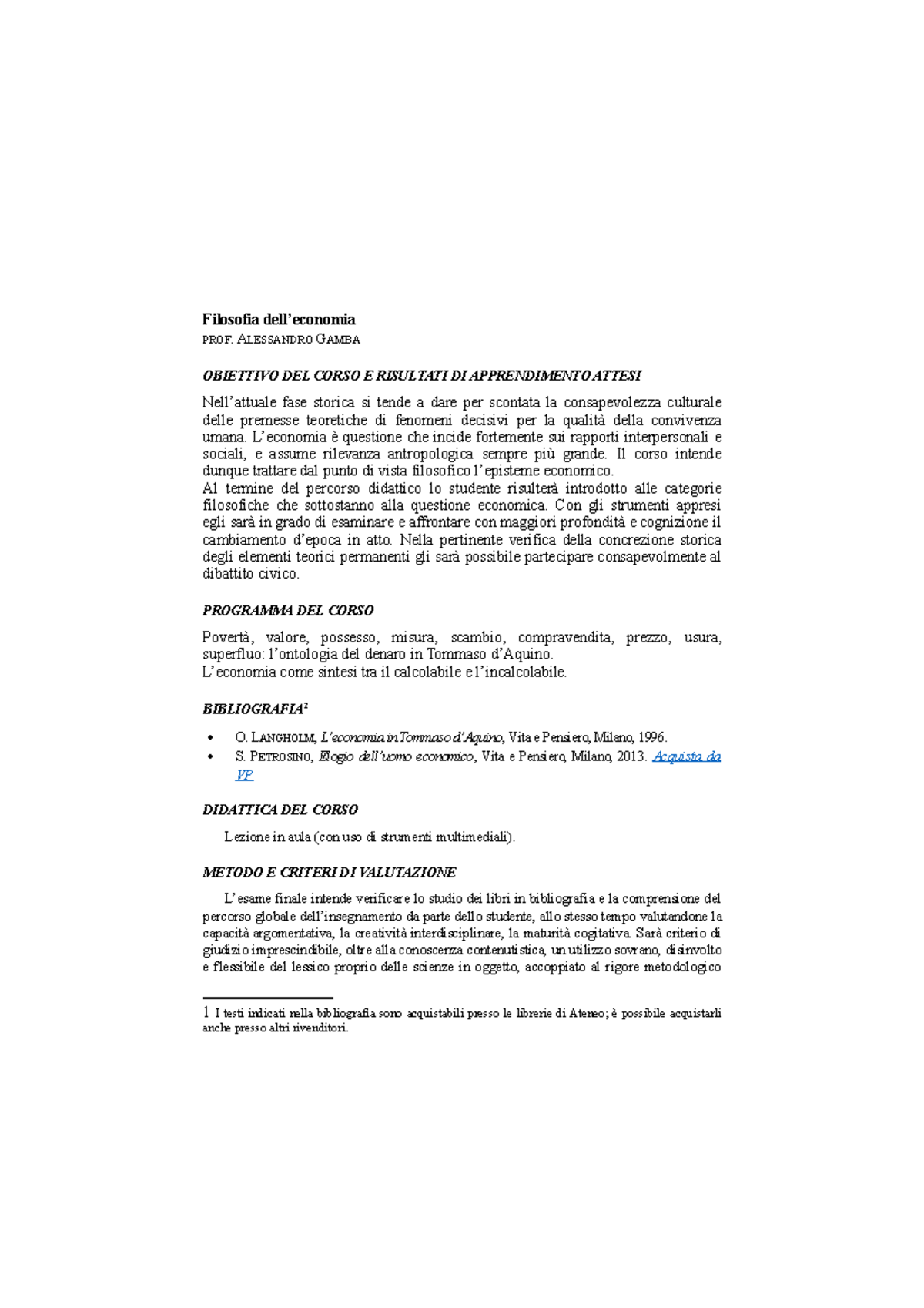 3A0A Filosofia economia Gamba NEW - Filosofia dell’economia PROF ...