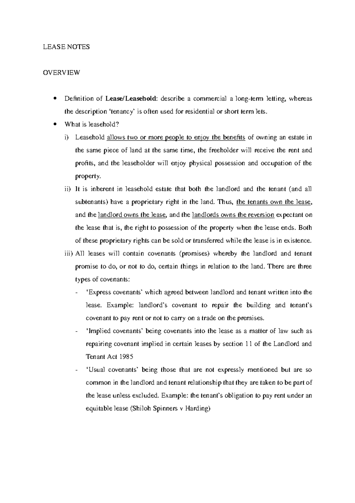 Lease 1.0 ( Notes) - Grade: B+ - LEASE NOTES OVERVIEW Definition of ...