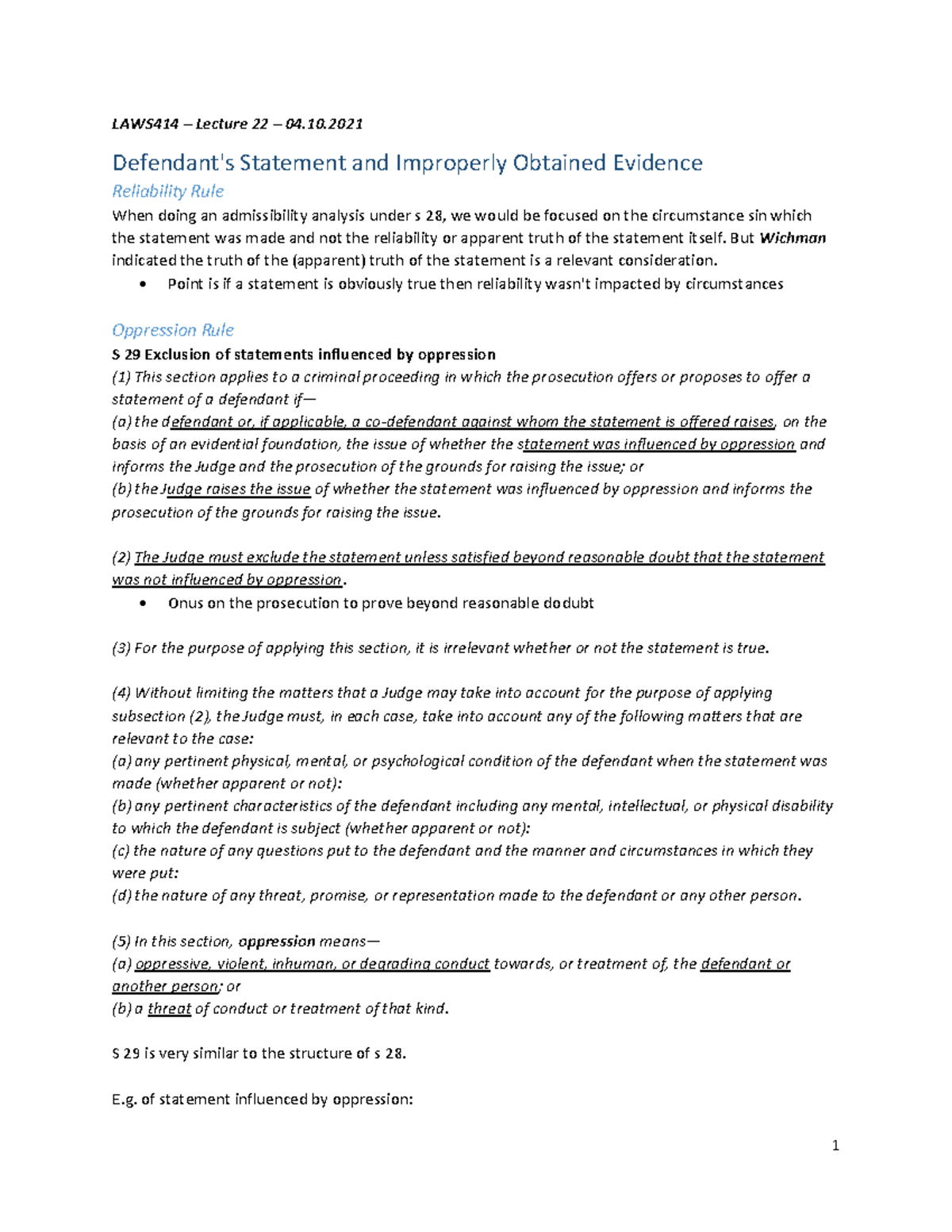 Lec 22 - Lecture notes for this paper. very helpful - LAWS414 – Lecture ...