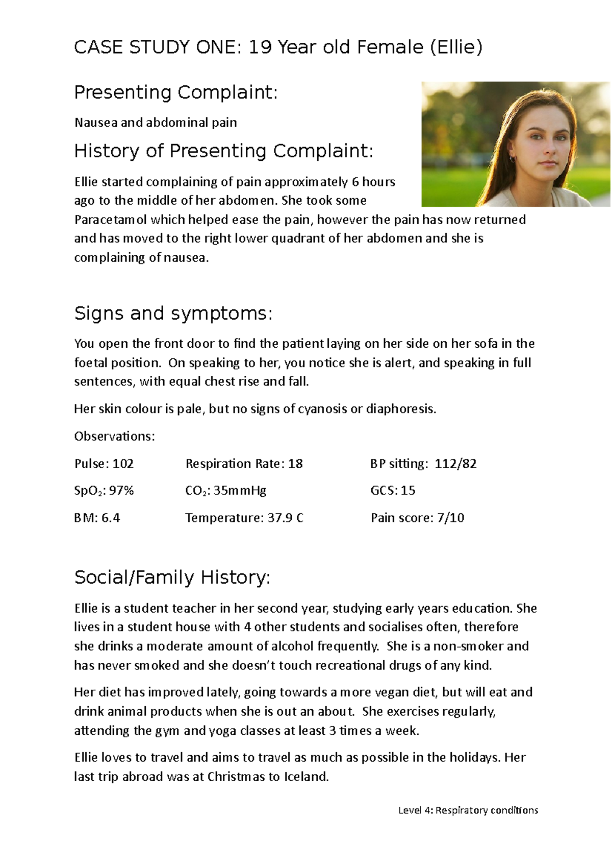Abdo - Case Study One (Ellie) - CASE STUDY ONE: 19 Year old Female ...