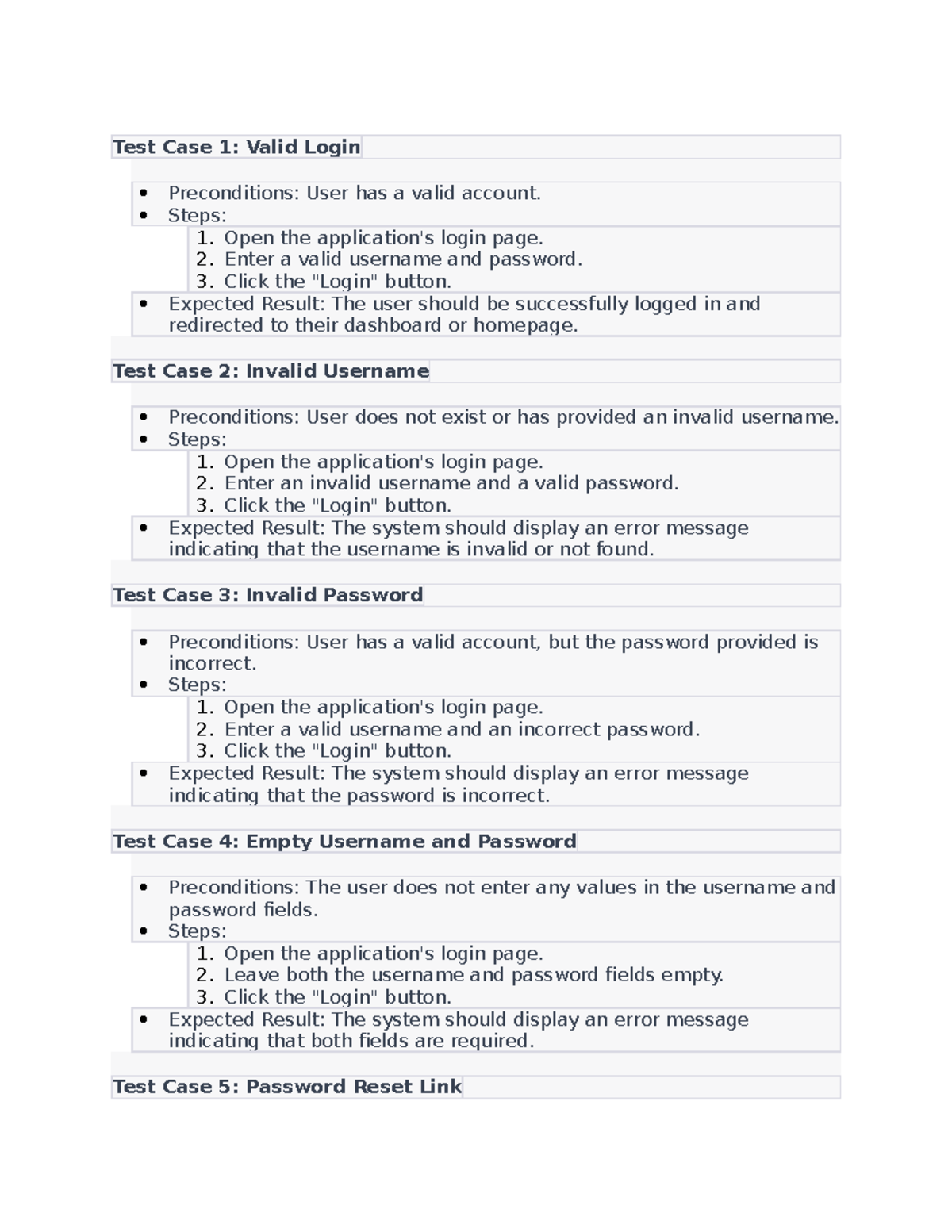 Test Case Practice 1 - Test Case 1: Valid Login Preconditions: User has ...