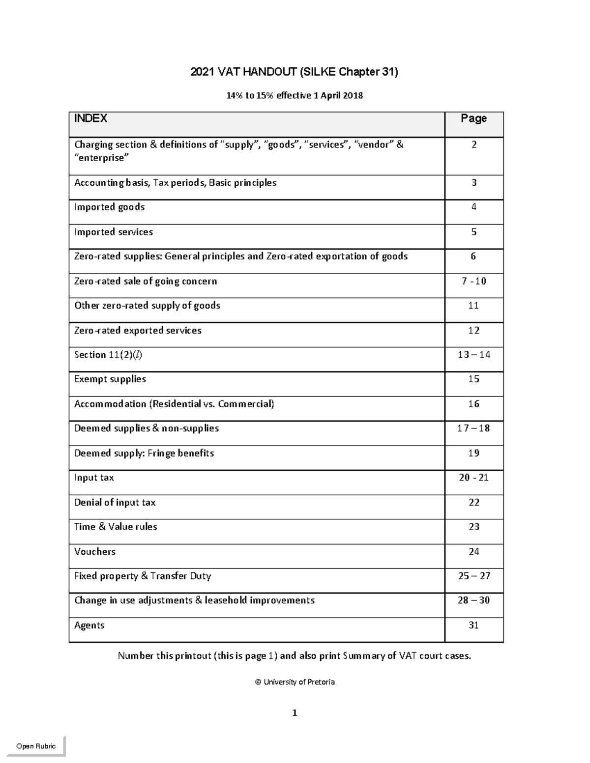VAT 2021 Handout - Summary of Value Added Tax - 2021 VAT HANDOUT (SILKE ...