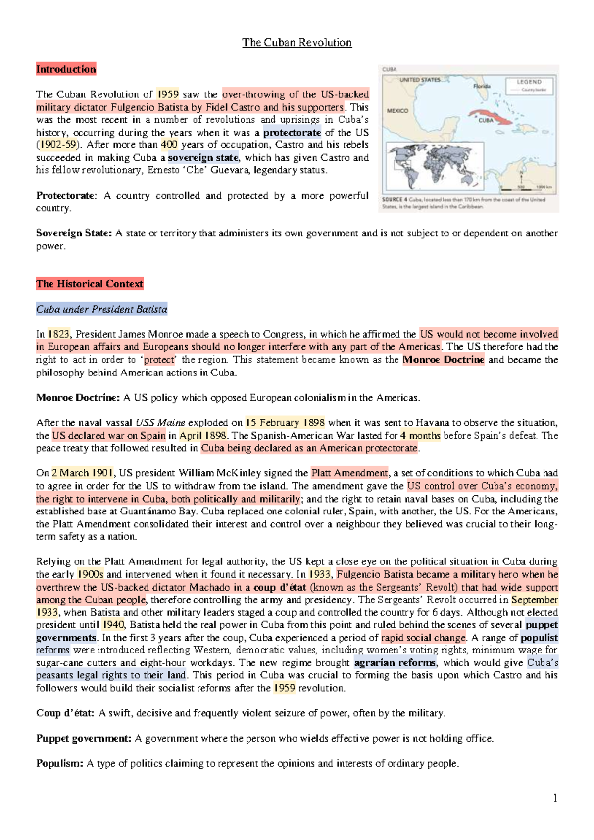 The Cuban Revolution Notes - Introduction The Cuban Revolution of 1959 ...