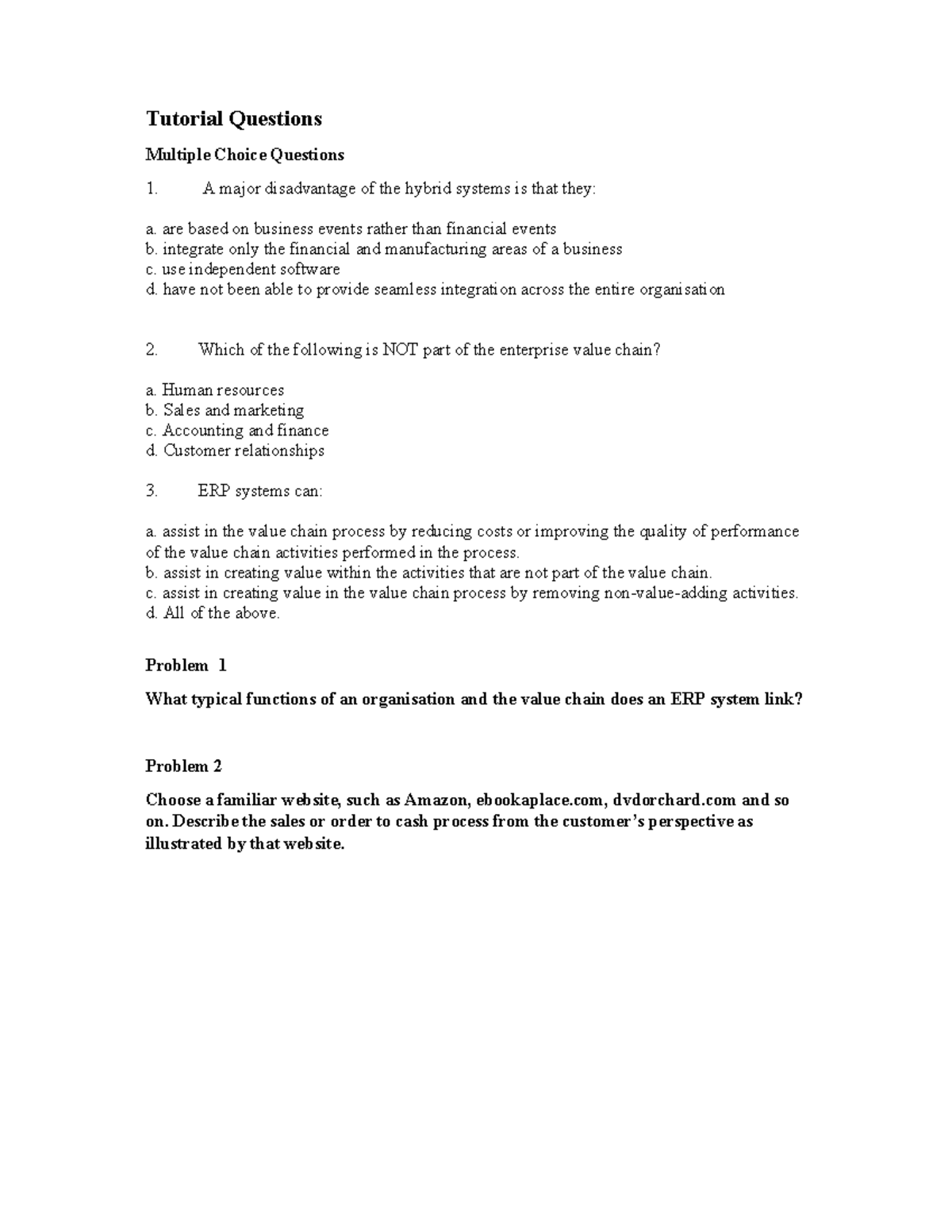 Tutorial Questions Week 7 Management Accounting and Cost Analysis ...