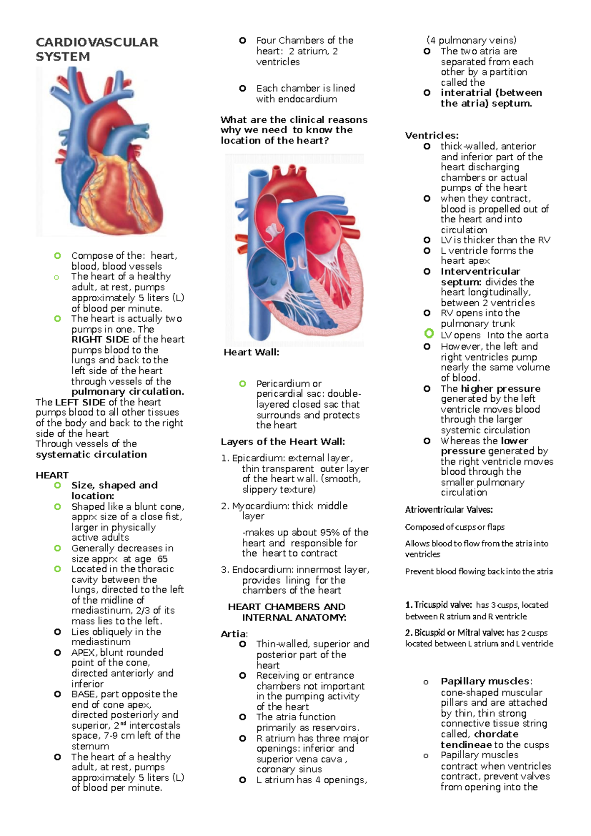 Anaphy Cardio- Midterm - CARDIOVASCULAR SYSTEM Compose of the: heart ...