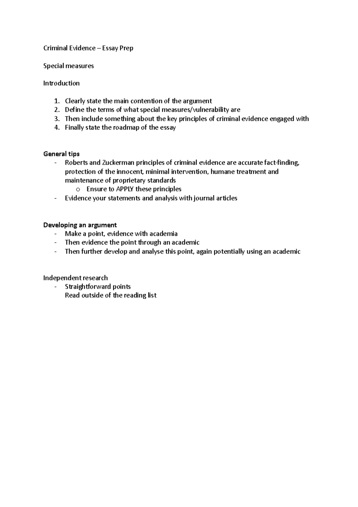 Part A - Generic Prep - Criminal Evidence – Essay Prep Special measures ...