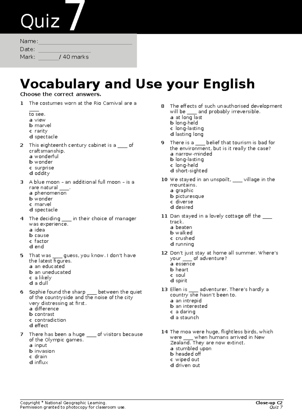 Editable C2 Quiz 7 - Bài tập tiếng anh cho học sinh giỏi - Quiz - Studocu