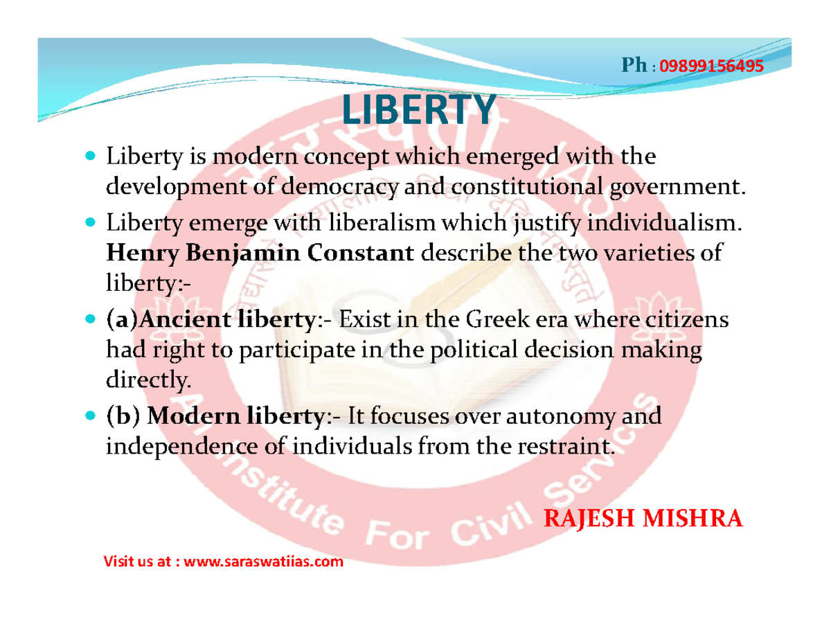 Liberty Final pdf file - Notes - LIBERTY Liberty is modern concept ...