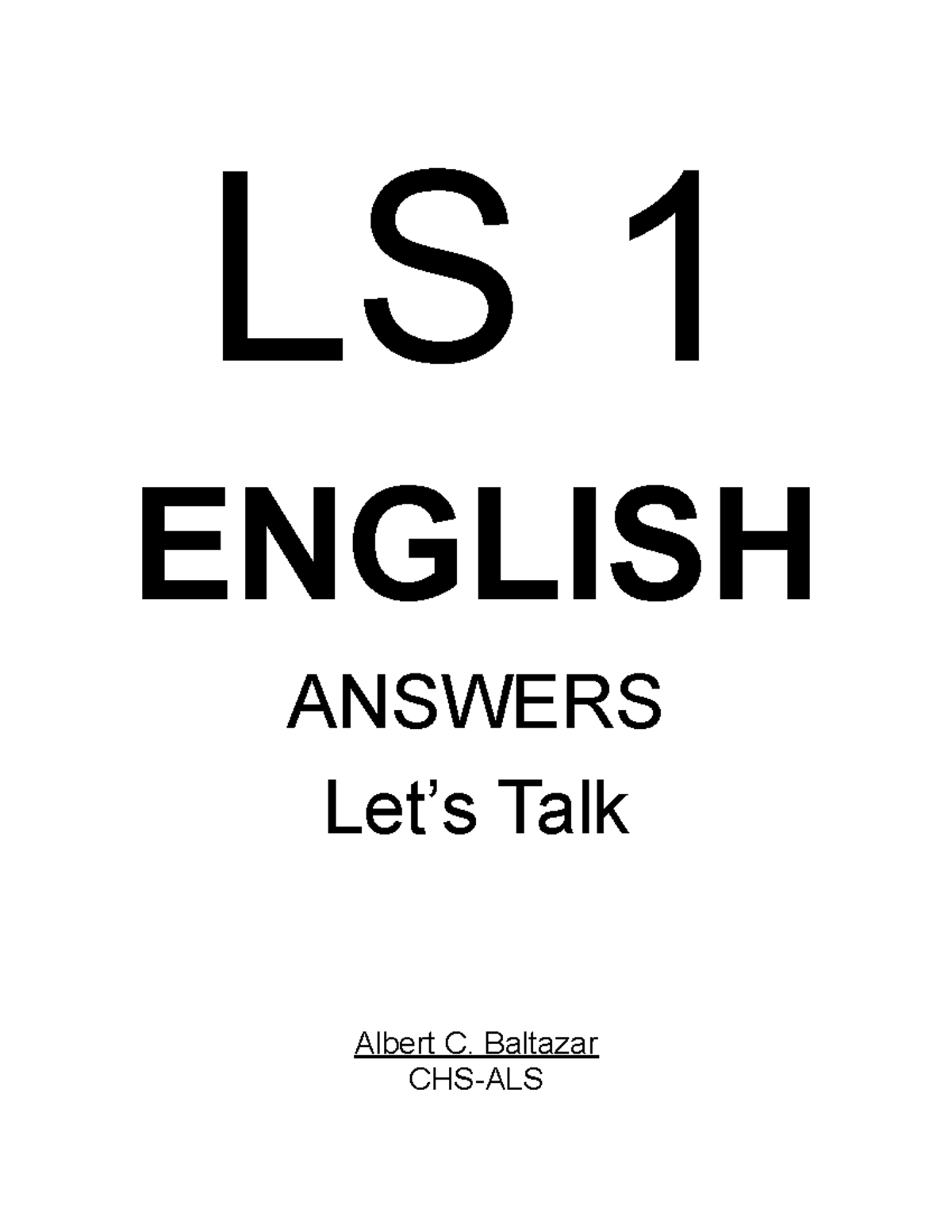 Let s Talk EnglishALS LS 1 ENGLISH ANSWERS Let s Talk Albert C