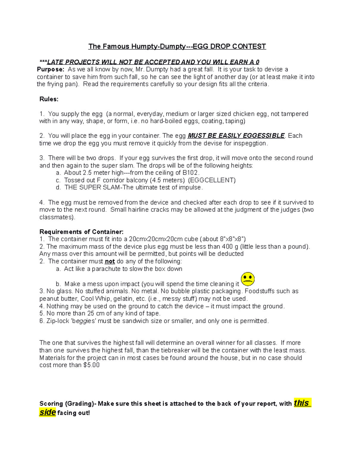Egg Drop AP1 2022 - egg drop lab for phsycis 1 - The Famous Humpty ...