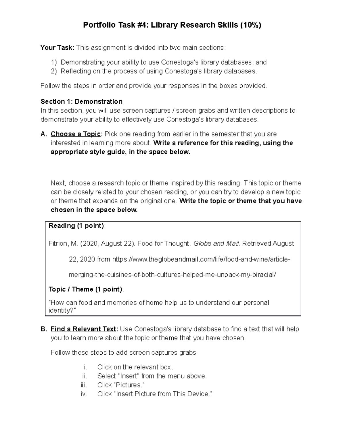 Portfolio Task #4 Exemplar - Portfolio Task #4: Library Research Skills ...