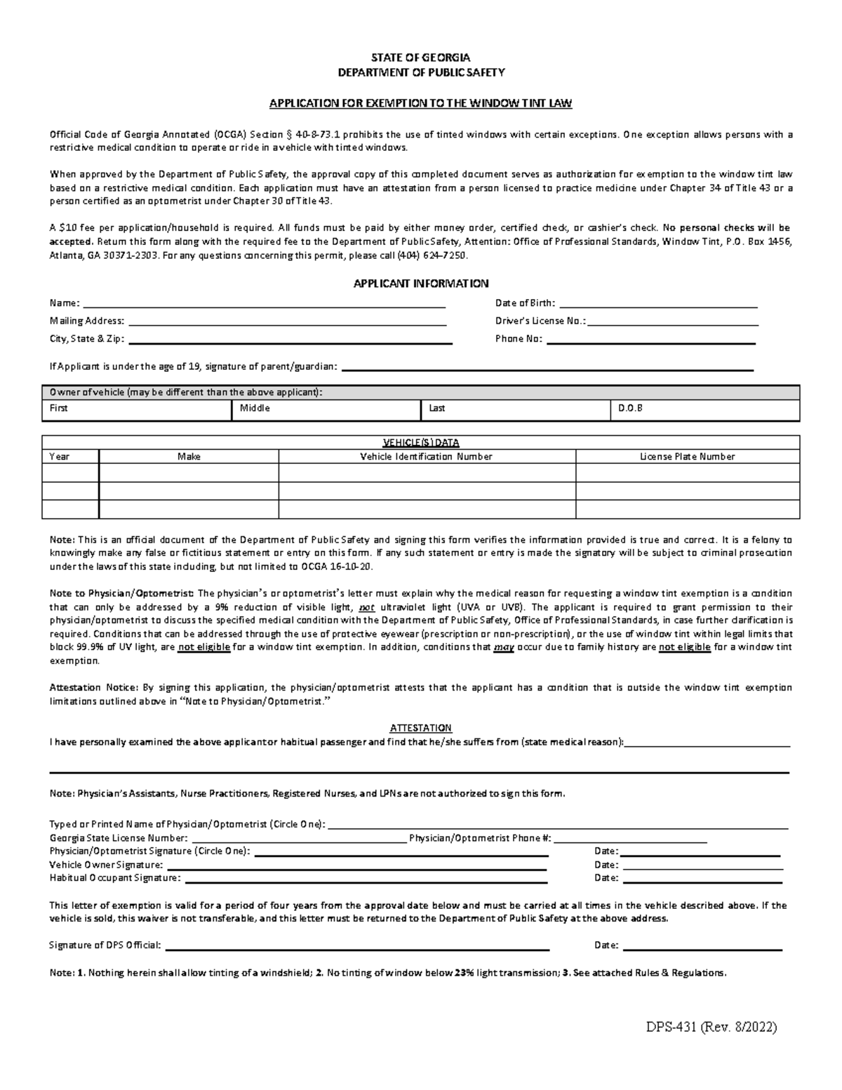 Window Tint Permit Application Fillable REV052024 - STATE OF GEORGIA ...