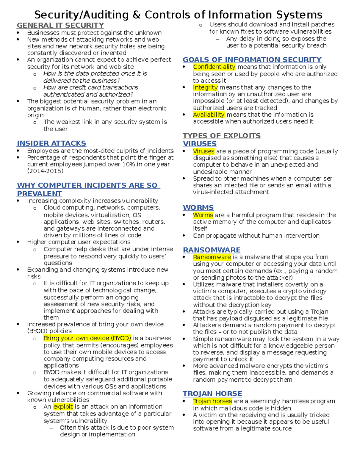 ACS 1803 - Lecture 11 - Security/Auditing & Controls of Information ...