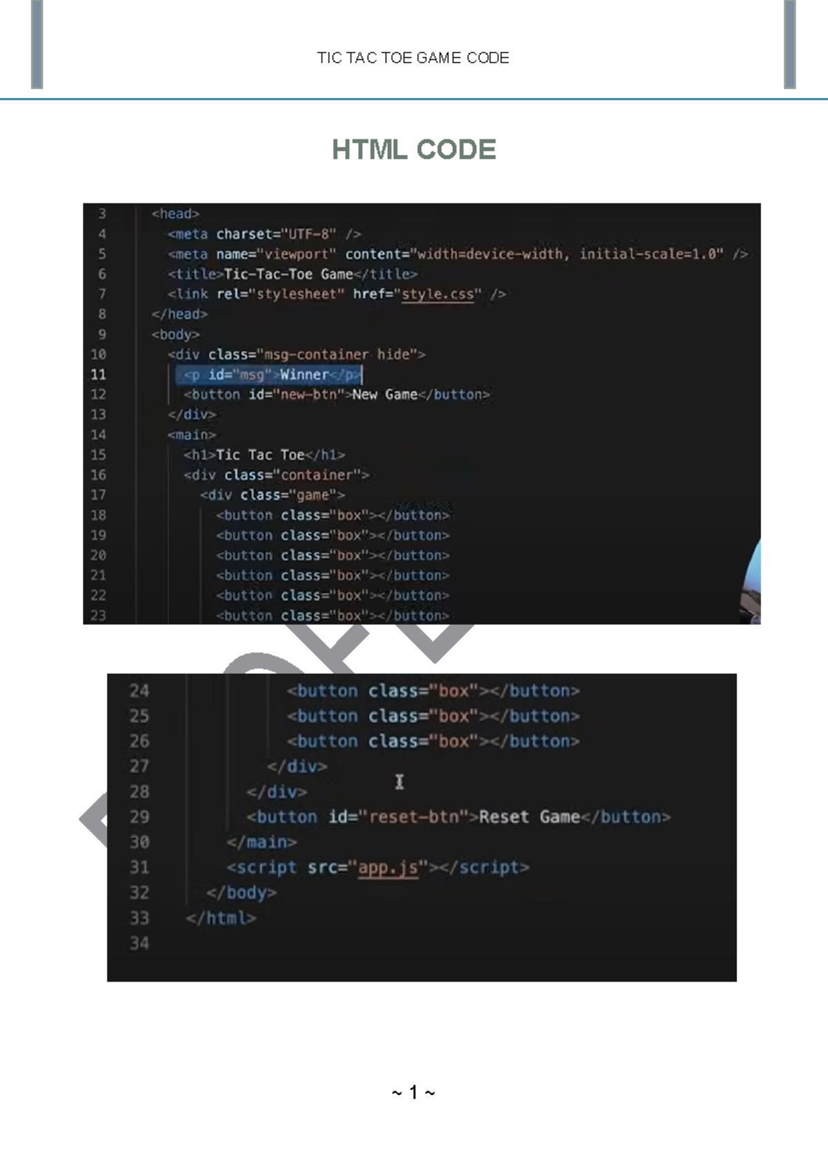 TIC TAC TOE GAME - code - Bachelors of Technology - HTML CODE CSS CODE CSS CODE JAVA SCRIPT CODE ...