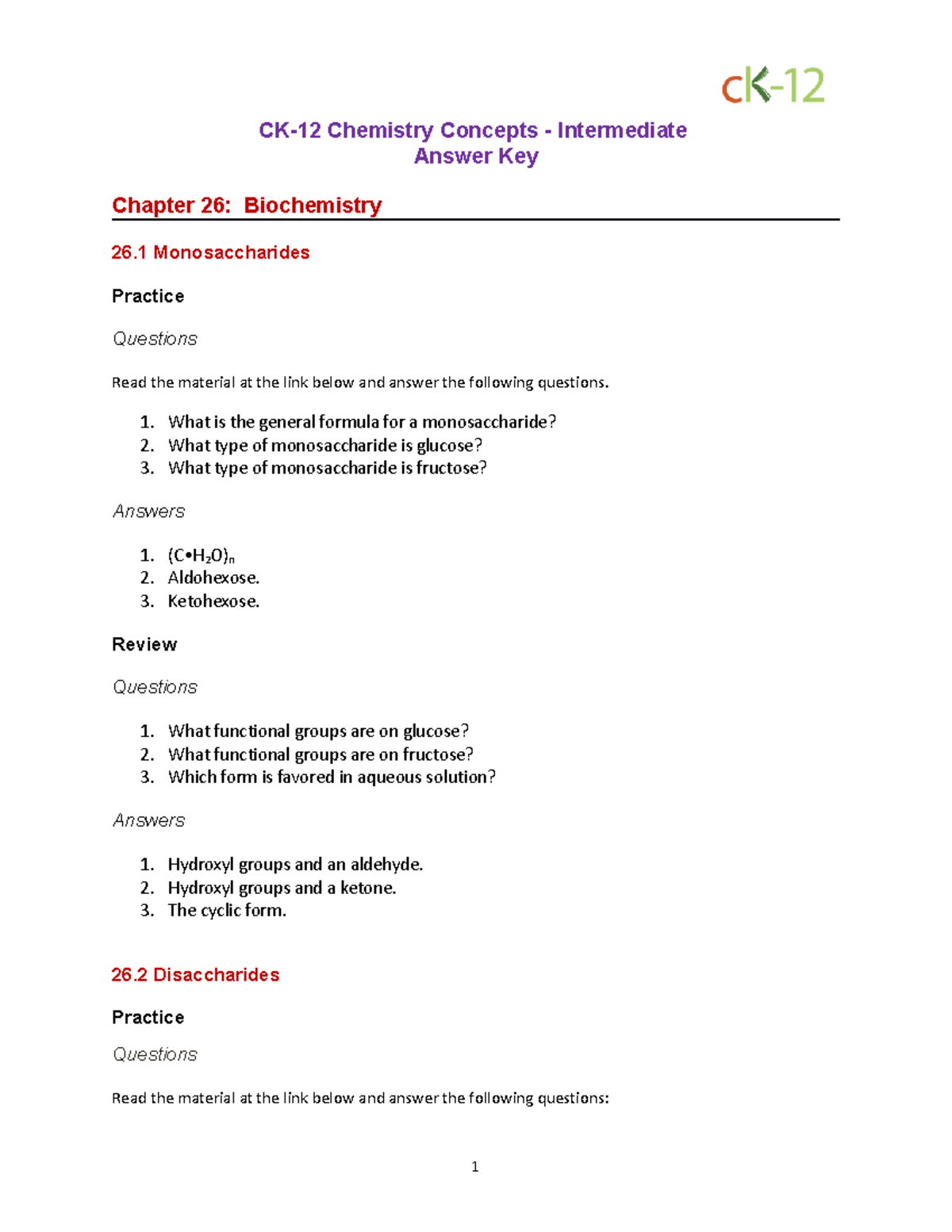Chem Int CC Ch 26 - Biochemistry - Answers - CK-12 Chemistry Concepts ...