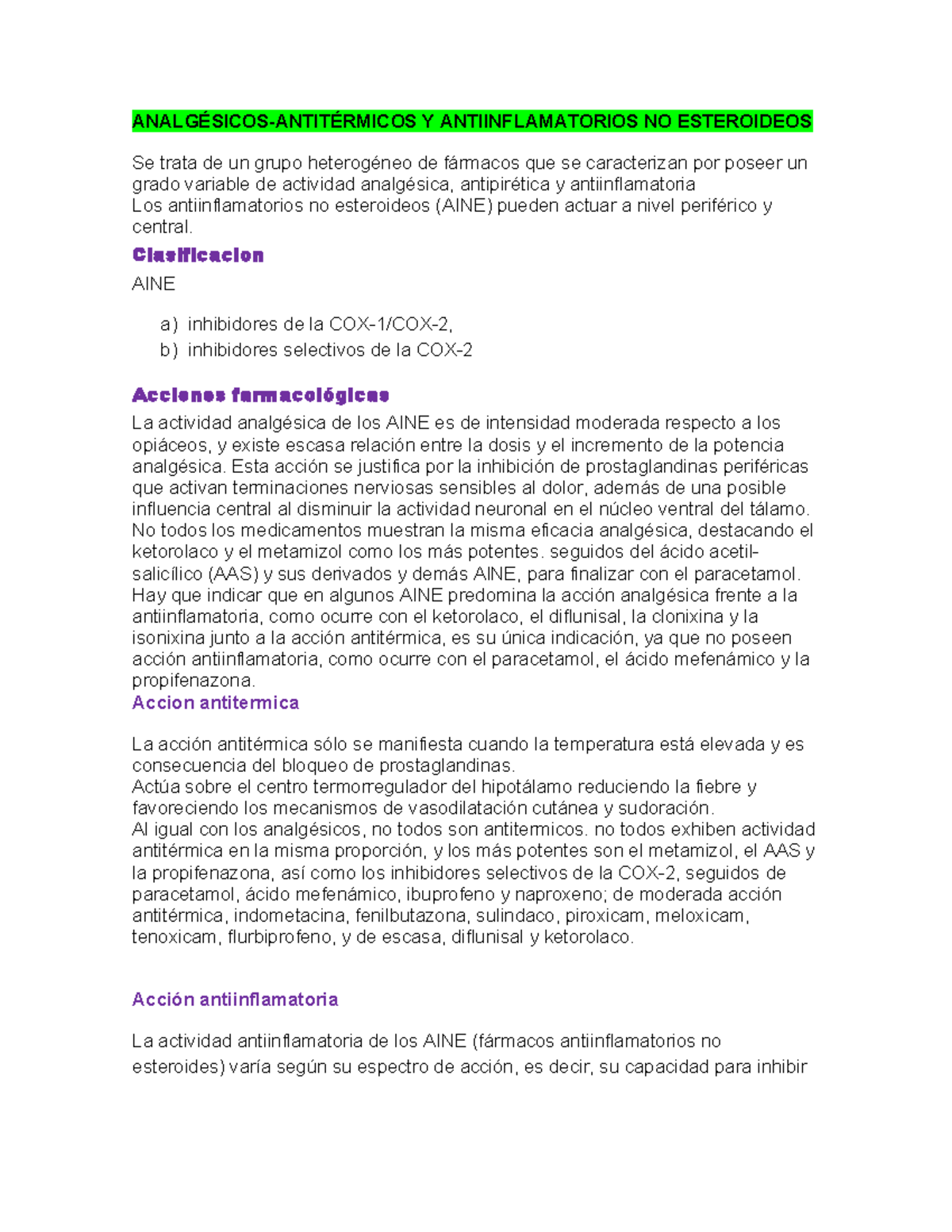 Analgesicos antiinflamatorios no esteroideos - ANALGÉSICOS-ANTITÉRMICOS ...