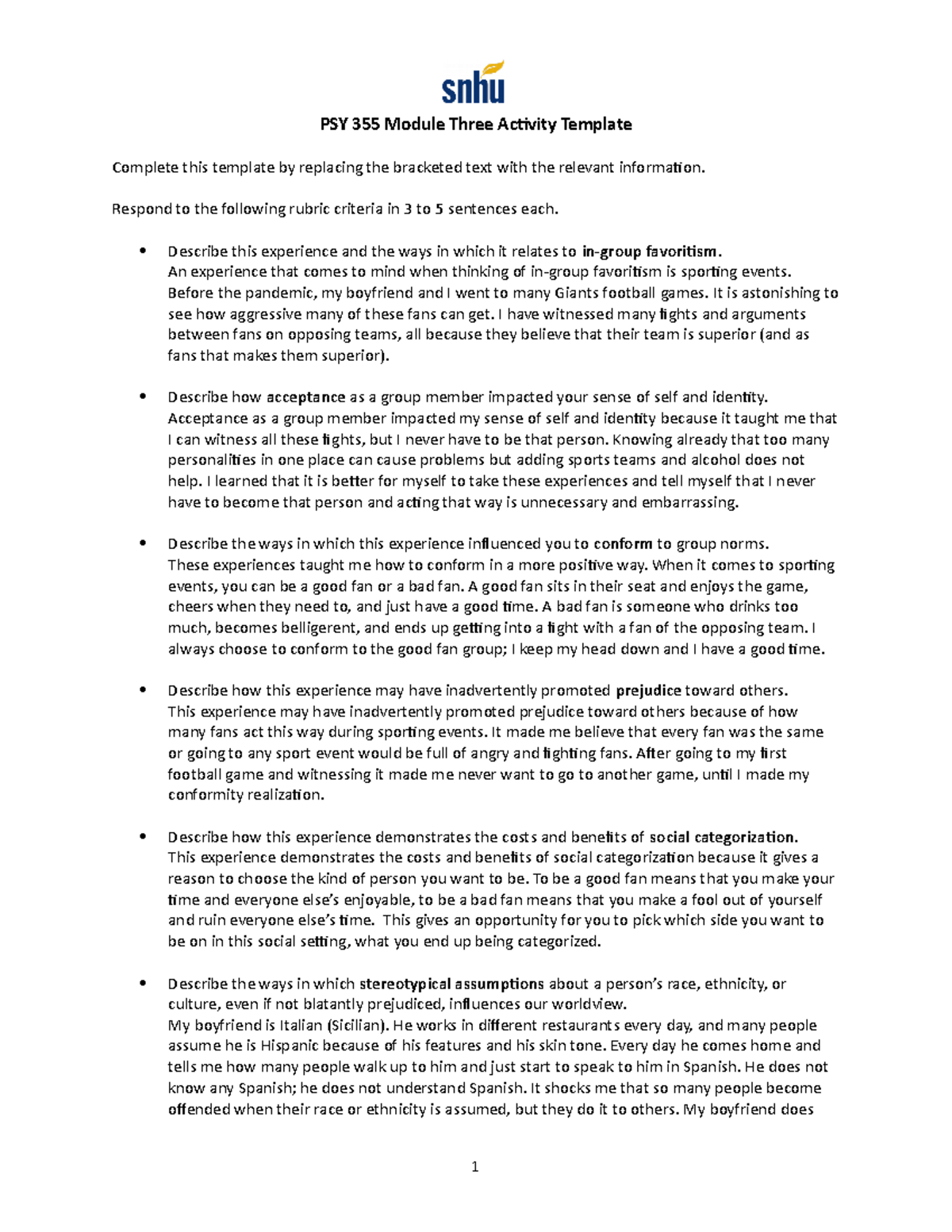 PSY 355 Module Three Activity Template - PSY 355 Module Three Activity ...