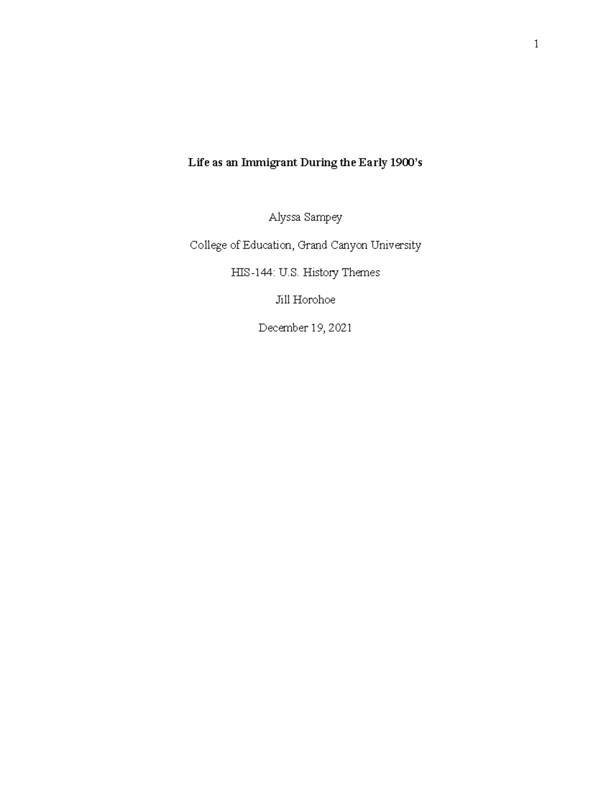 Immigration Journal Entry Topic 1 - Life as an Immigrant During the ...