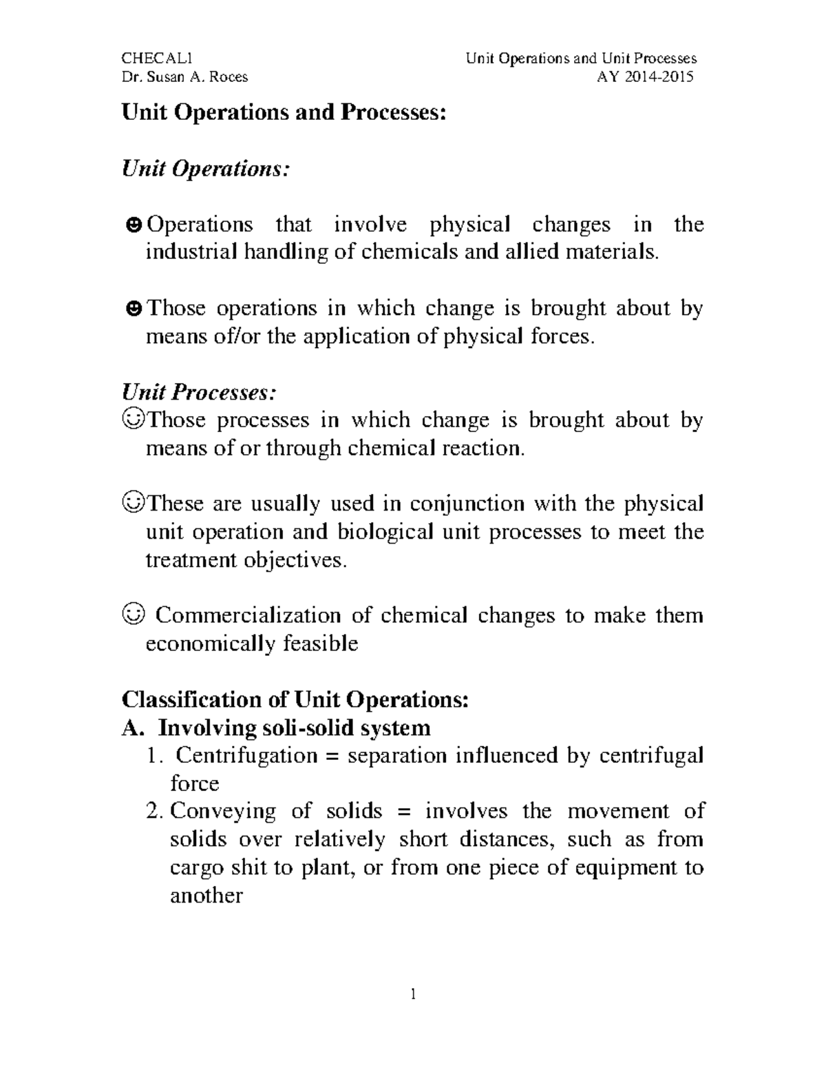 -II. Unit Operations and Unit Processes correct - Dr. Susan A. Roces AY ...