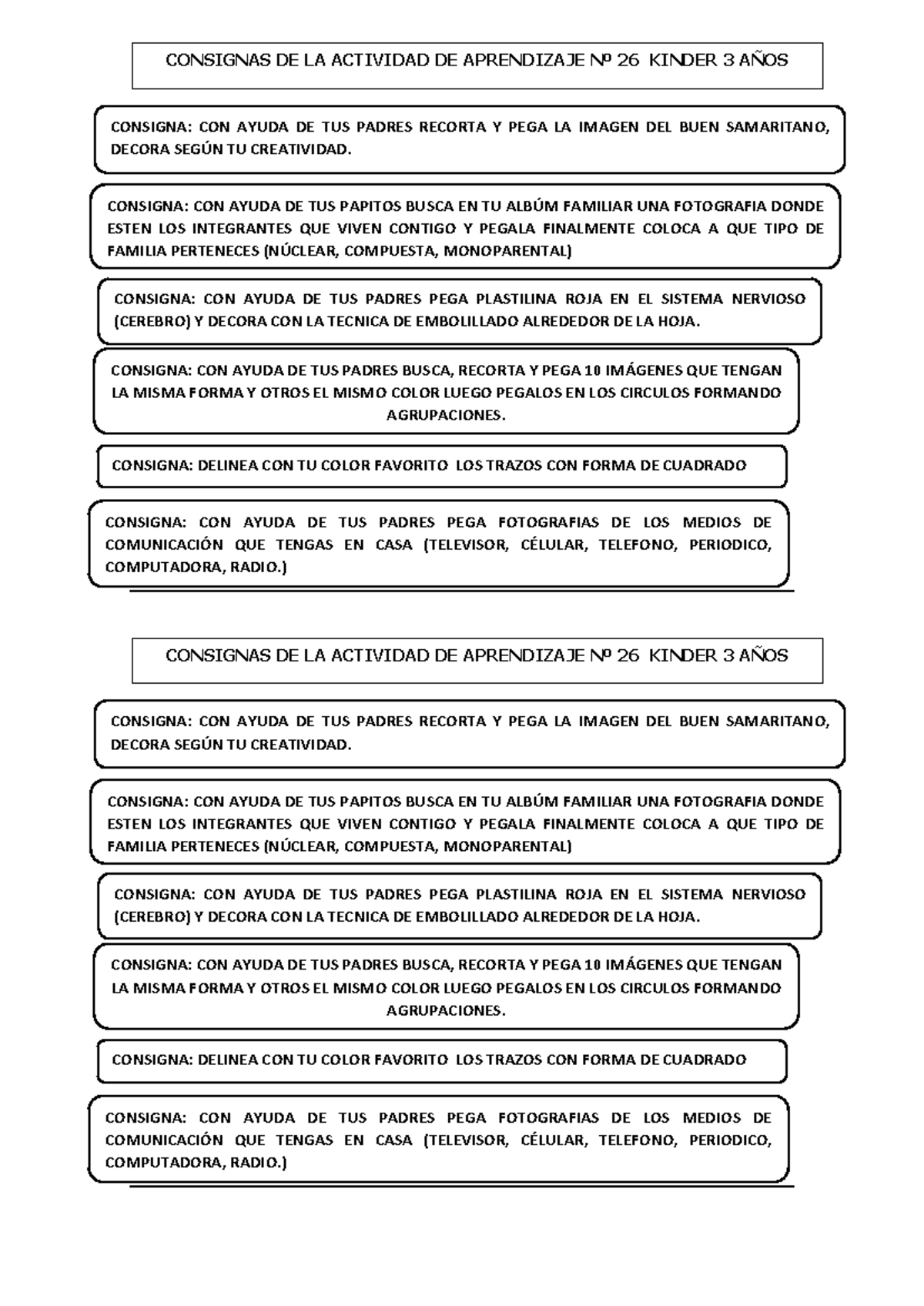 Actividad DE Extension N°26 Kinder 3 AÑOS Lista - Consigna: Con ayuda ...