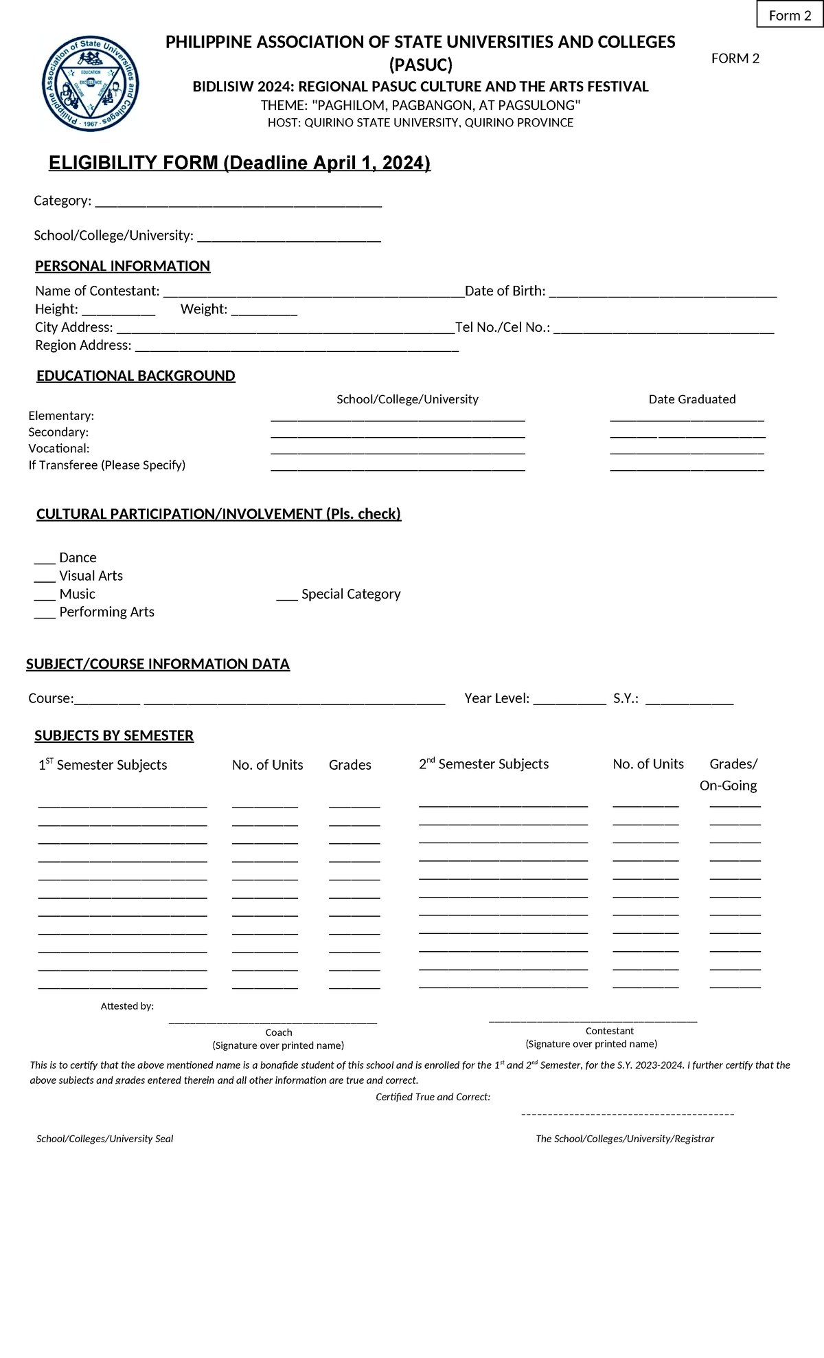 FORM-2- Eligibility-FORM- Regional - FORM 2 ELIGIBILITY FORM (Deadline ...