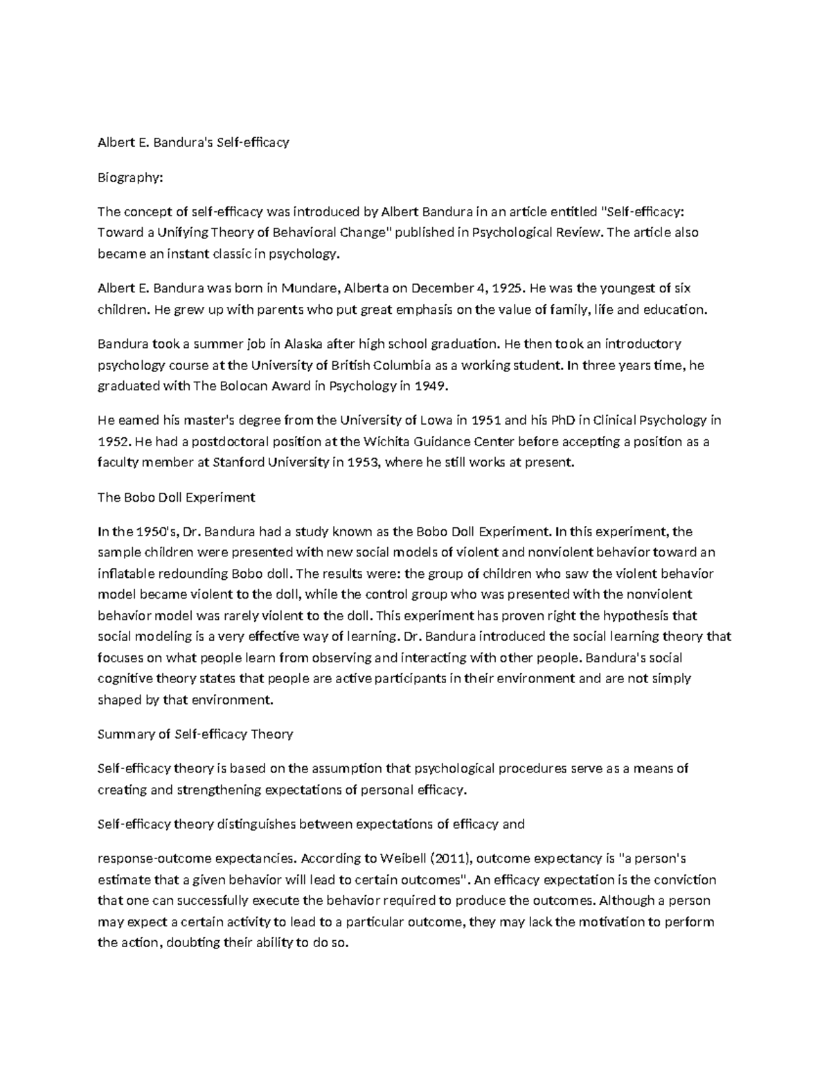 Uts fi - Good luck - Albert E. Bandura's Self-efficacy Biography: The ...