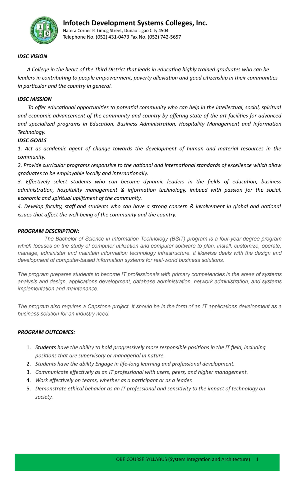 System Integration and Architecture - Infotech Development Systems ...