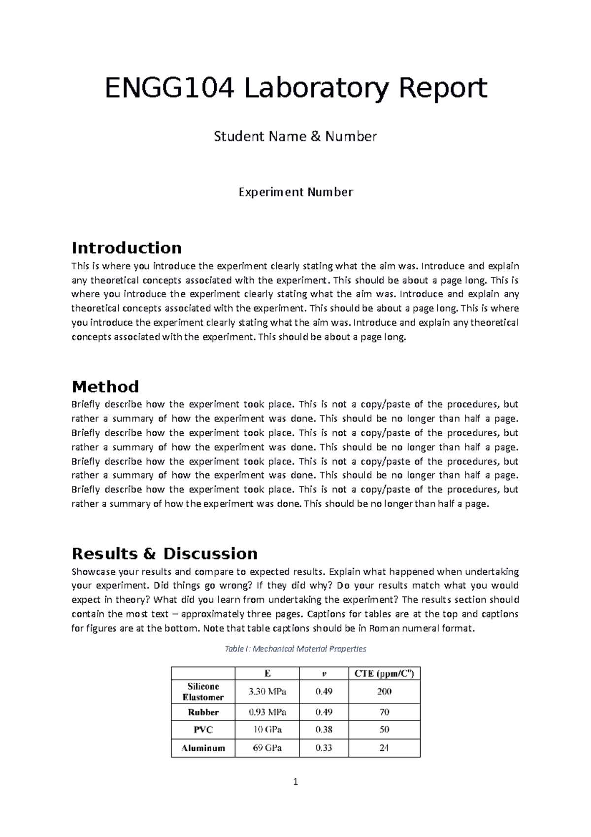 ENGG104 Laboratory Report Example Template Updated - ENGG104 Laboratory Report Student Name ...