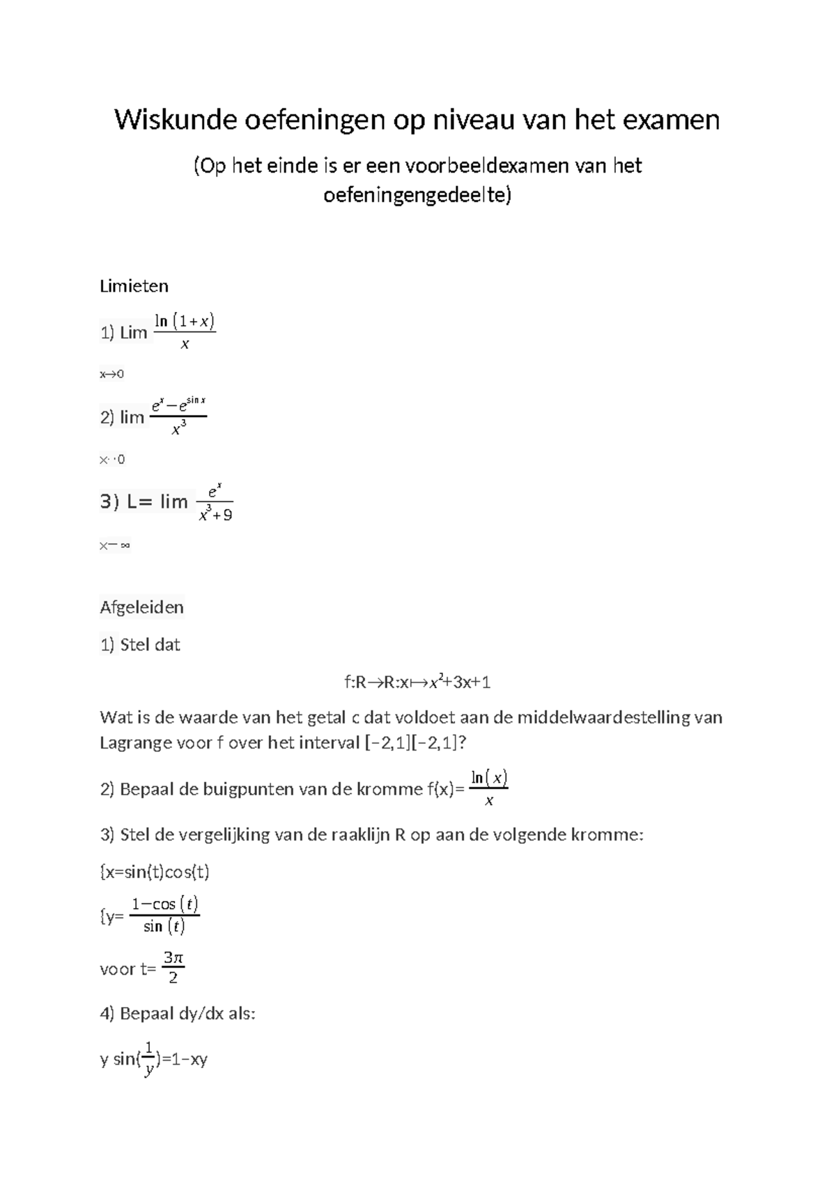 Wiskunde oefeningen op niveau van het examen - Gegeven de functief(x ...