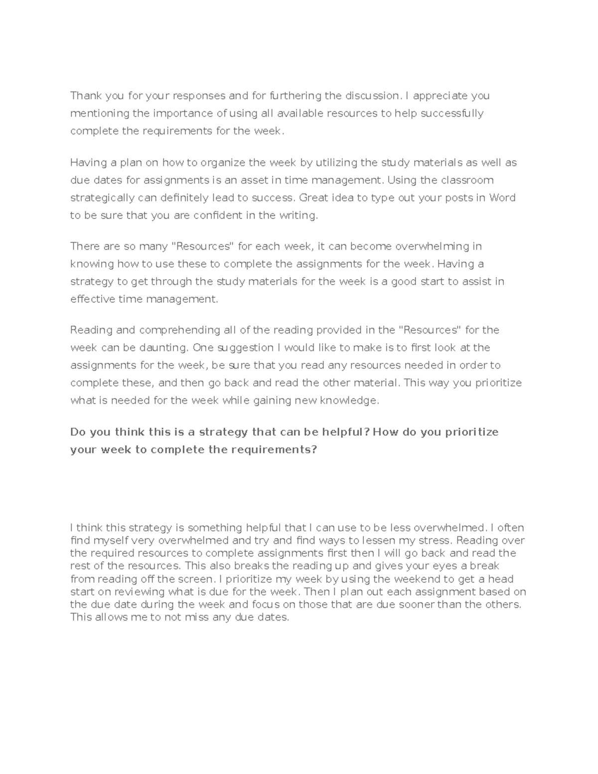 Reading and Prioritizing the Study Materials for the Week - Thank you ...