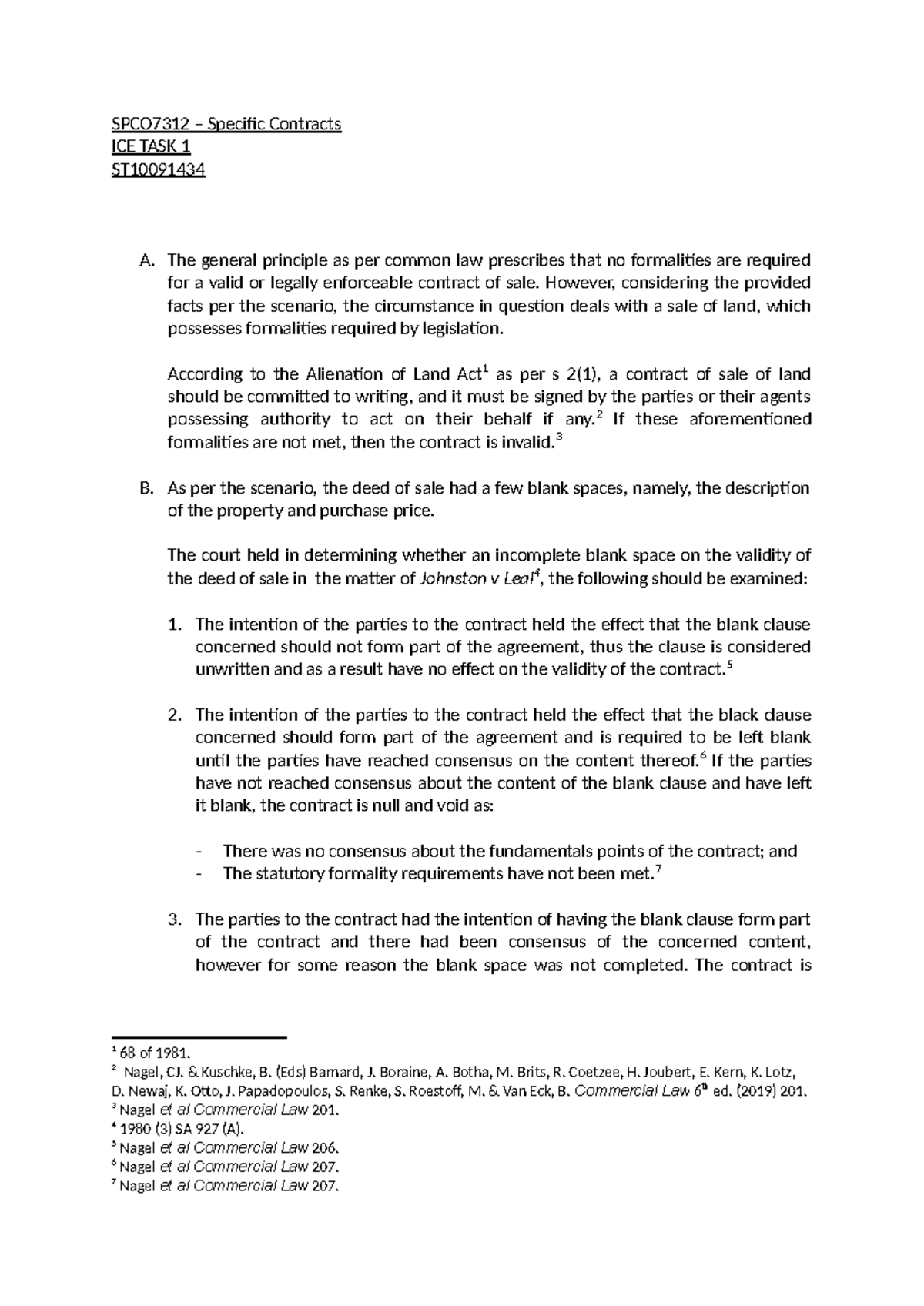 SPCO7312 ICE TASK 1 - Written contract and blank spaces - SPCO7312 ...