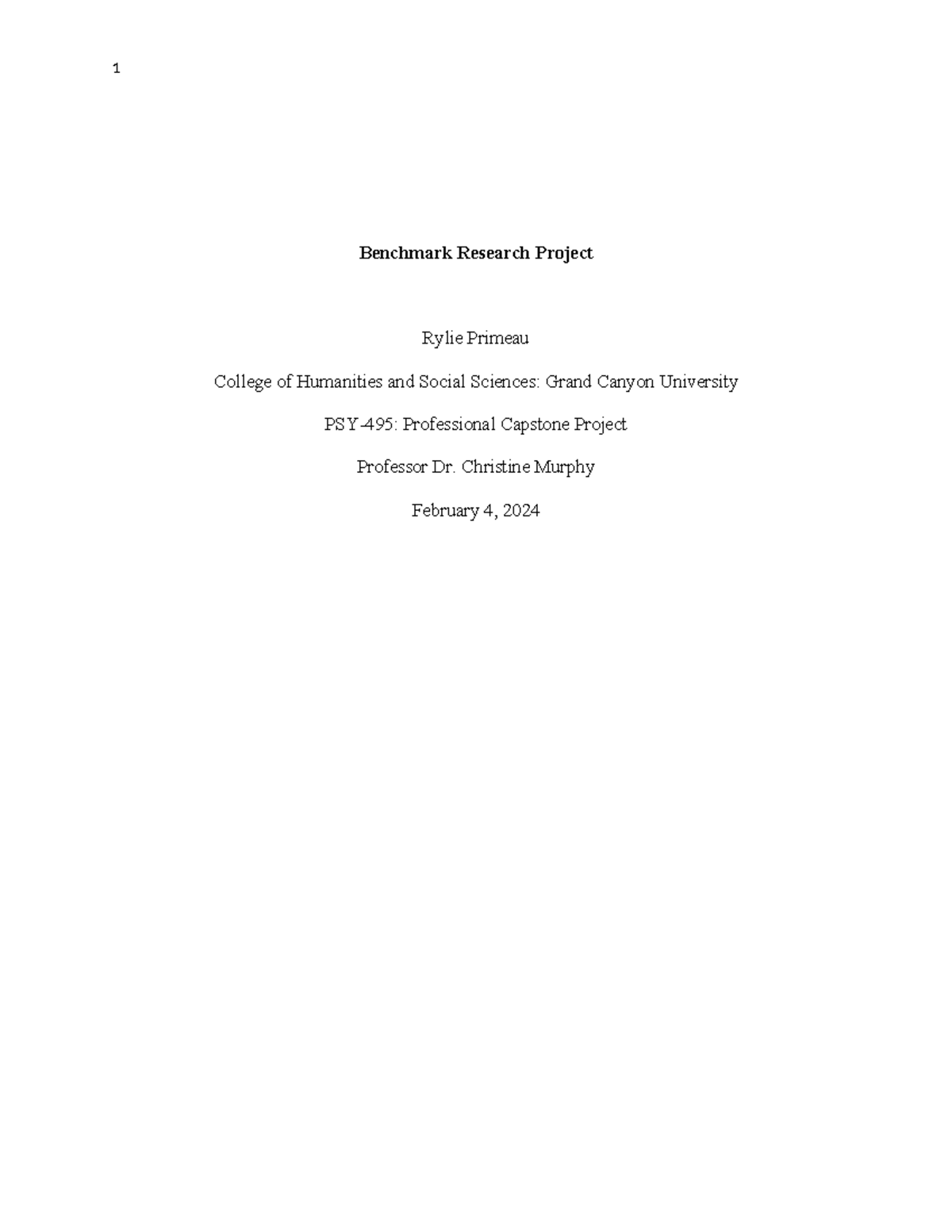 Literature review - Benchmark Research Project Rylie Primeau College of ...