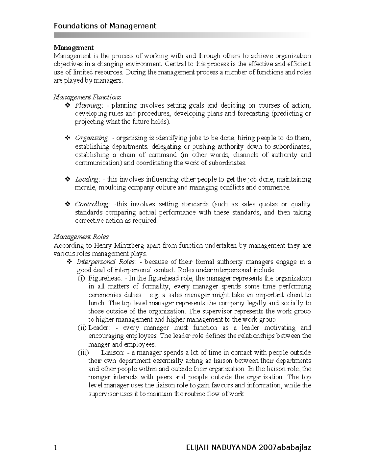 Business Organisation - Management Management is the process of working ...