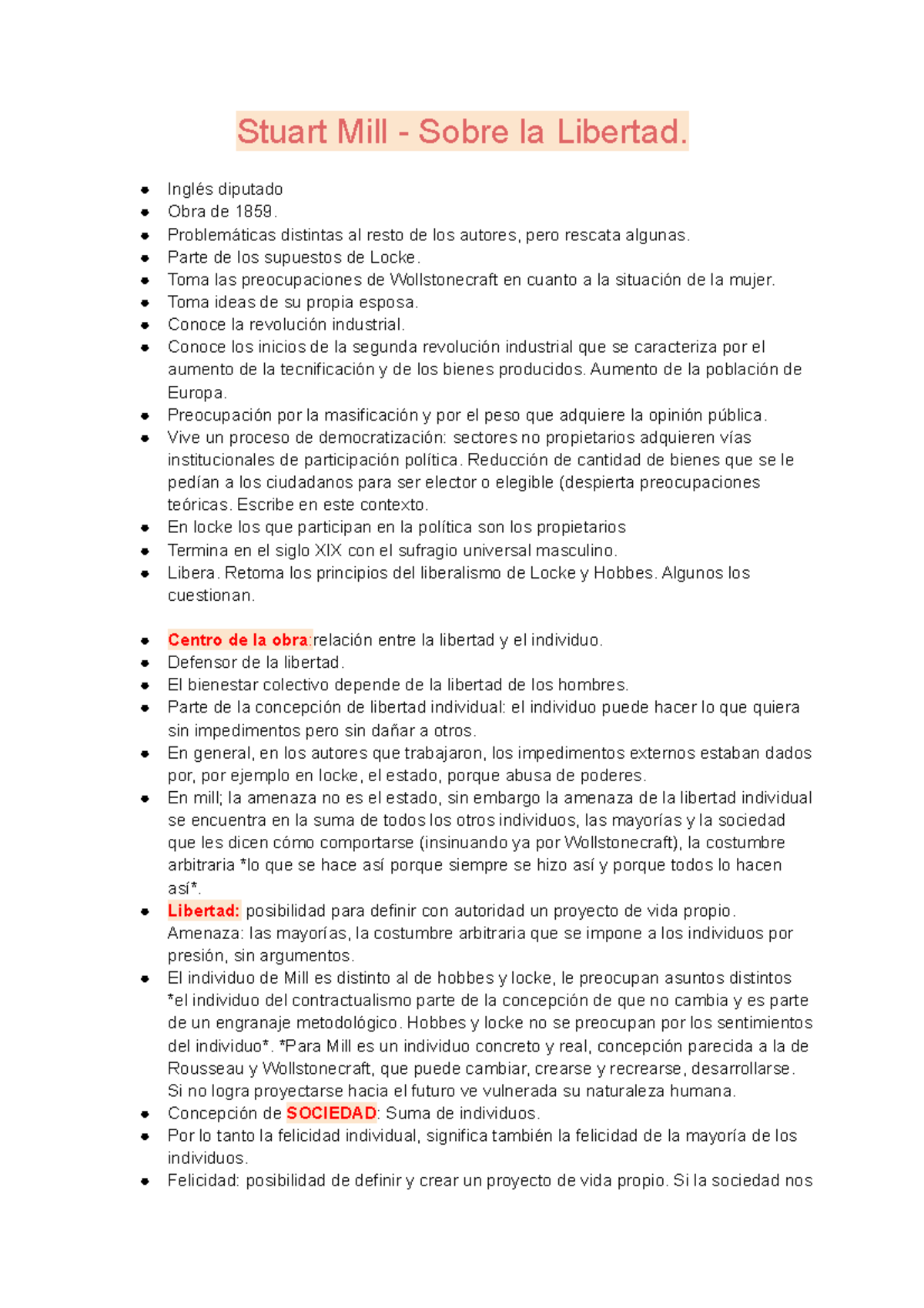 Stuart Mill - Sobre la Libertad. Resumen - Stuart Mill - Sobre la ...