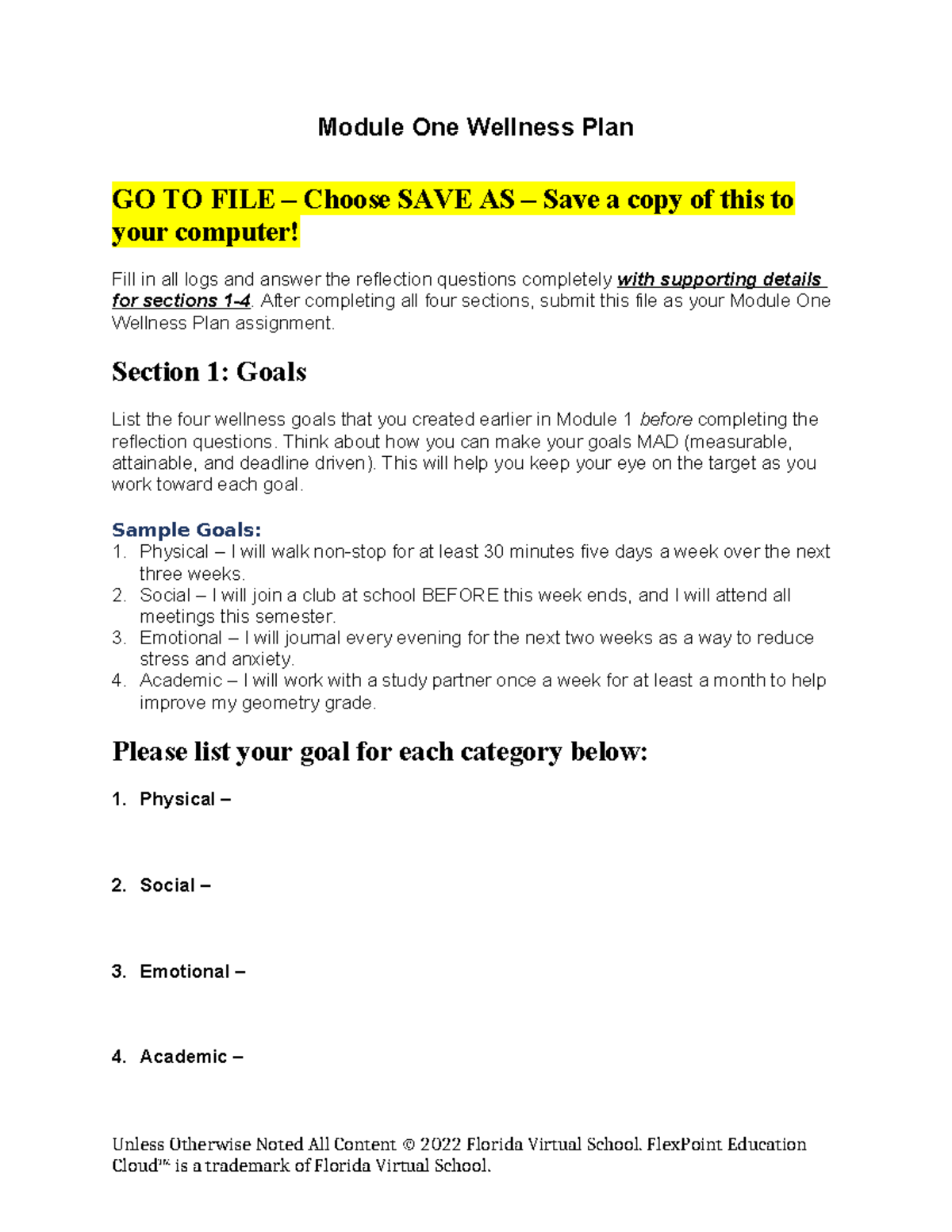 Module one wellness plan - Module One Wellness Plan GO TO FILE – Choose ...