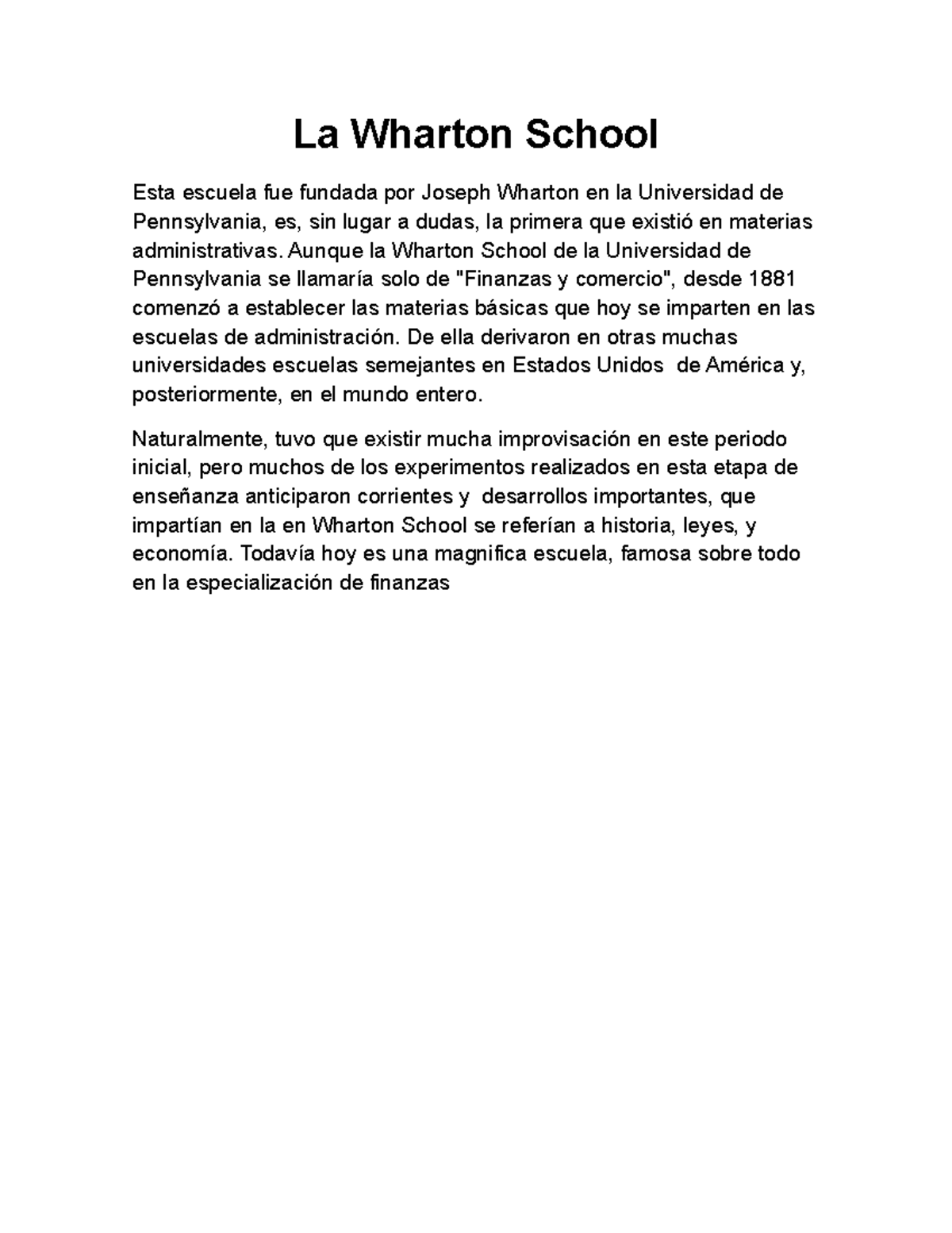 La Wharton School - Lectura - La Wharton School Esta escuela fue ...