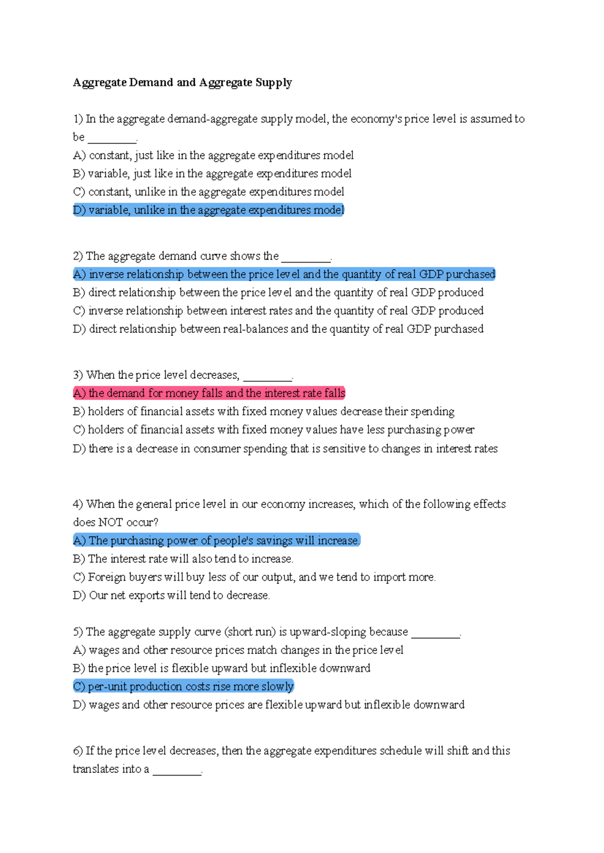 10 Ag. Demand and Ag. Supply Practice Problems - Aggregate Demand and ...