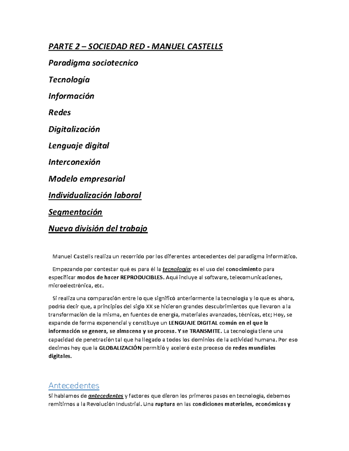 Resumen Manuel Castels, sociedad en red - PARTE 2 – SOCIEDAD RED ...