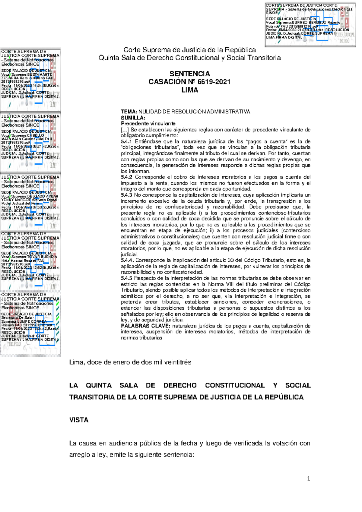 Casación+Nº+6619-2021 - Quinta Sala de Derecho Constitucional y Social Transitoria SENTENCIA ...