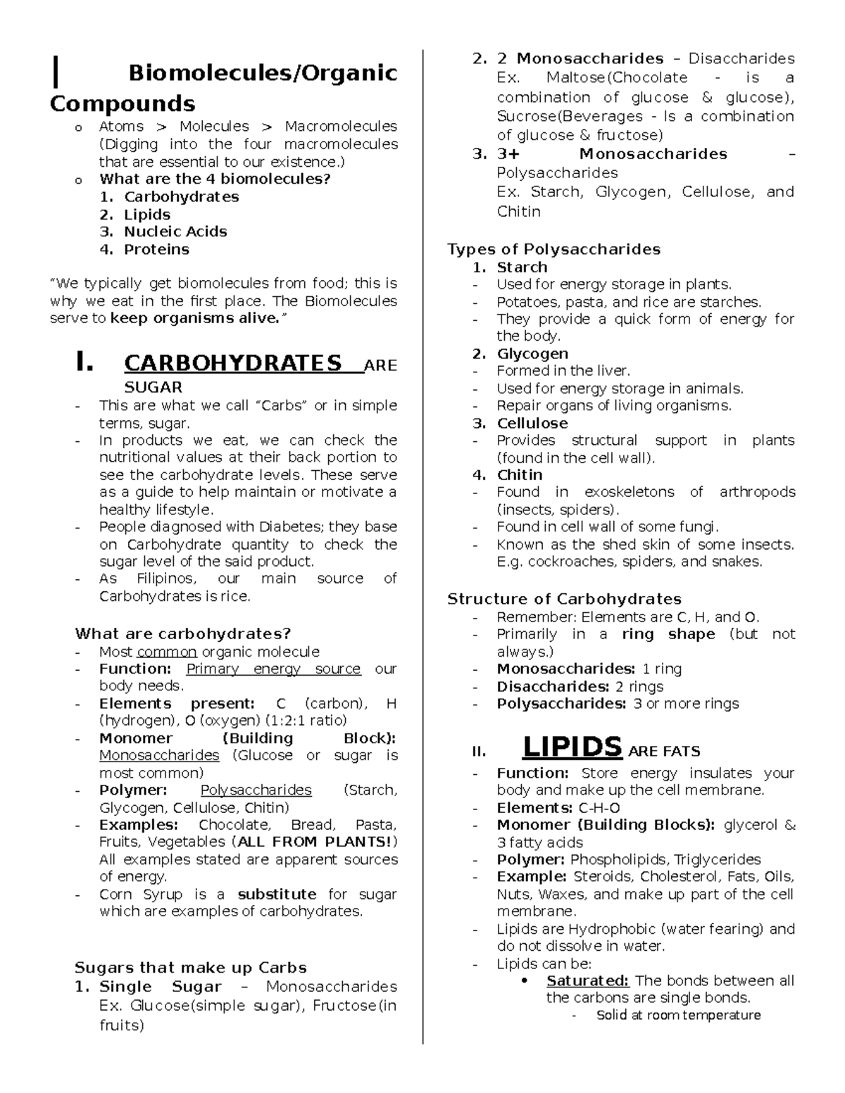 Biomolecules - | Biomolecules/Organic Compounds o Atoms > Molecules ...