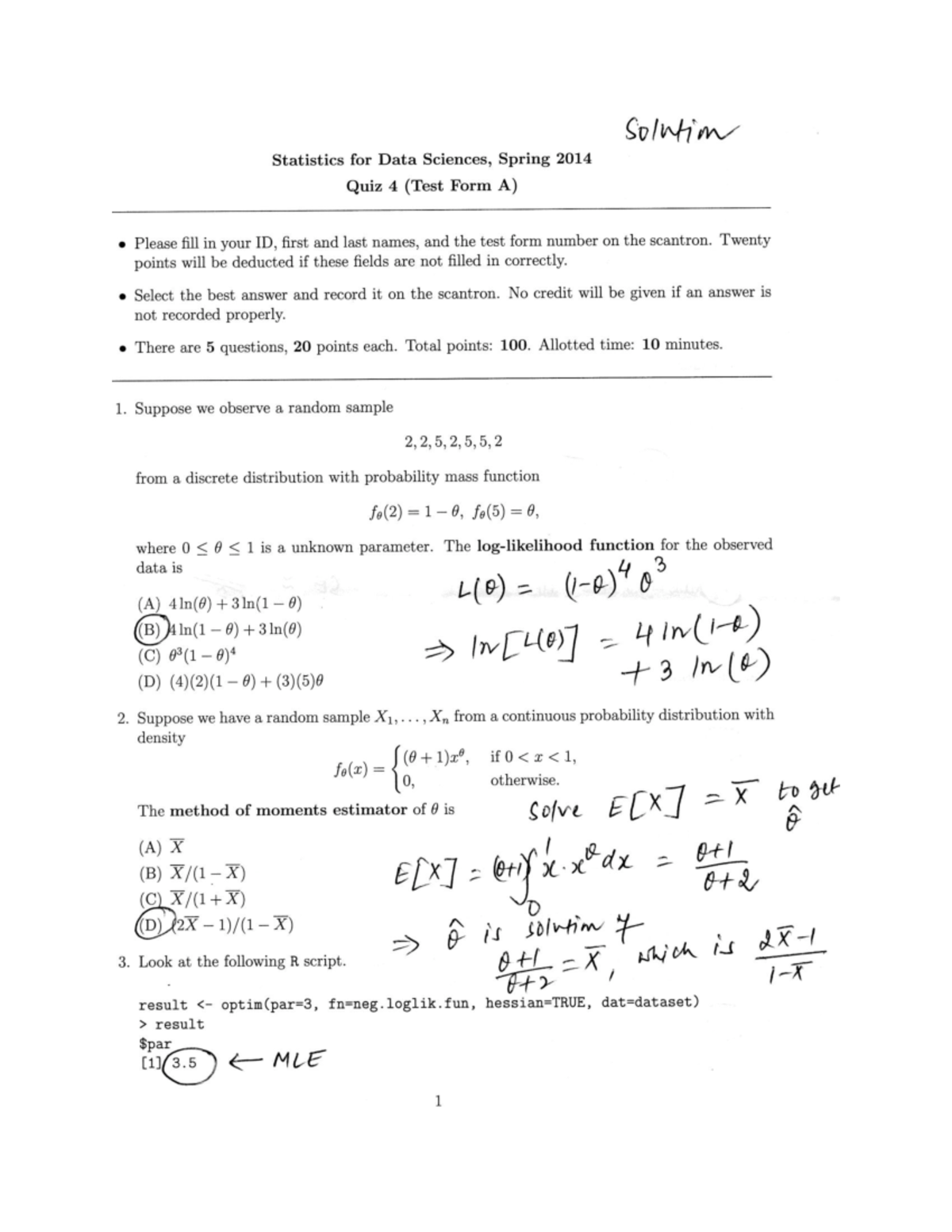 Quiz 4 solution - material - STAT 4352 - Studocu