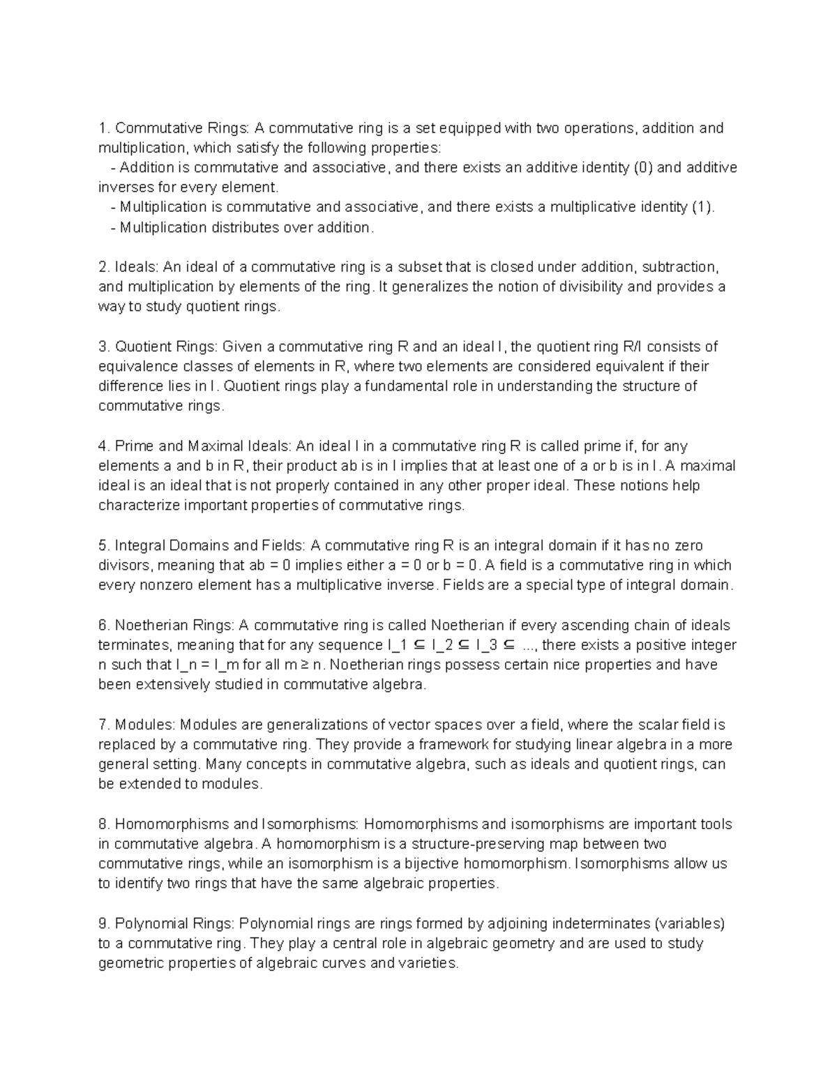 Commuative algebra - Commutative Rings: A commutative ring is a set ...