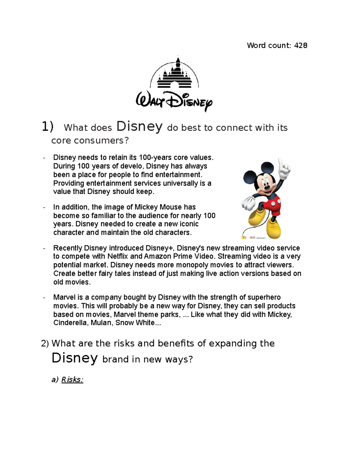 Disney marketing cause study analysis - Word count: 428 1) What does ...